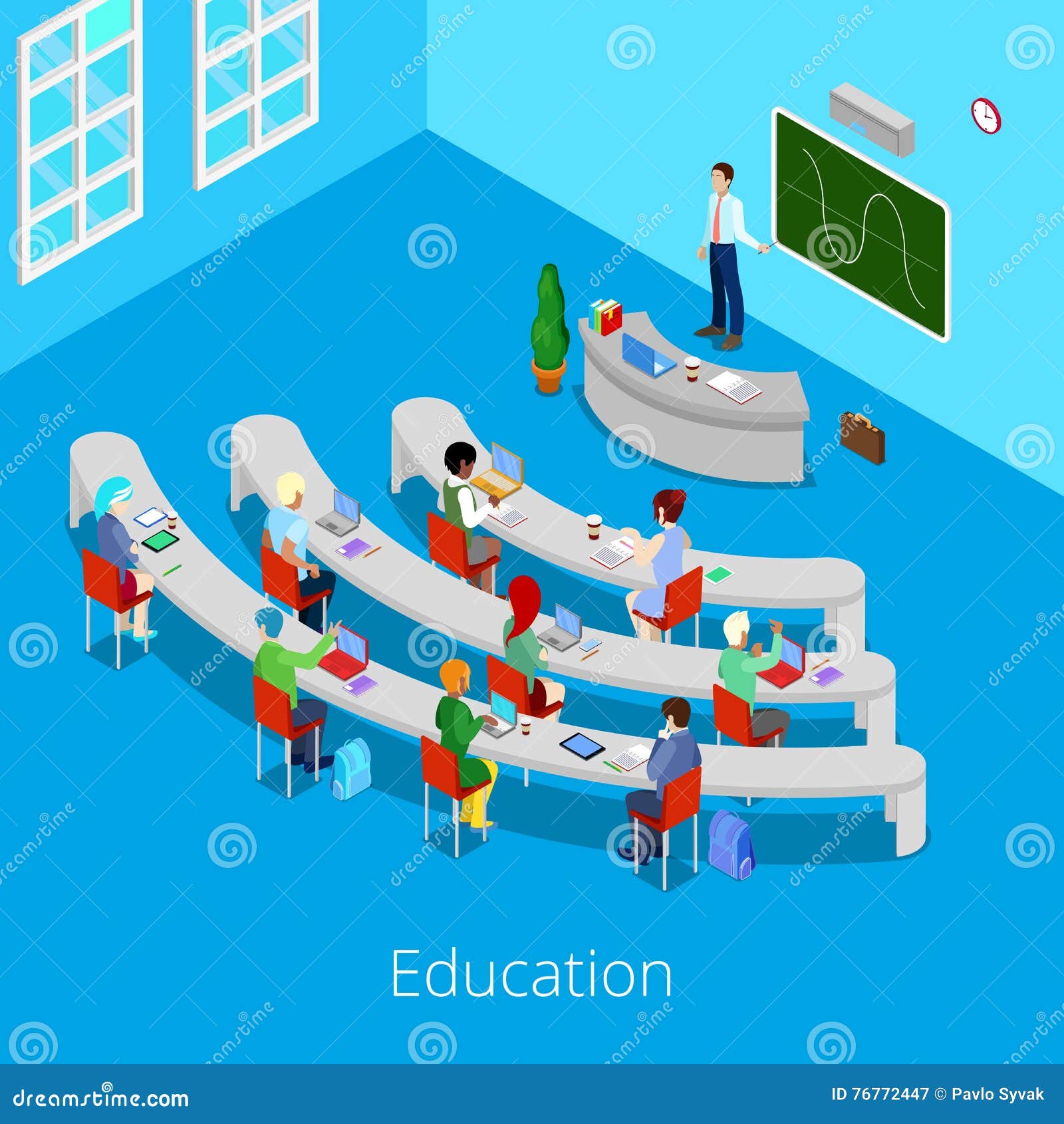University Lecture, Lesson Flat Vector Illustration. College Students ...
