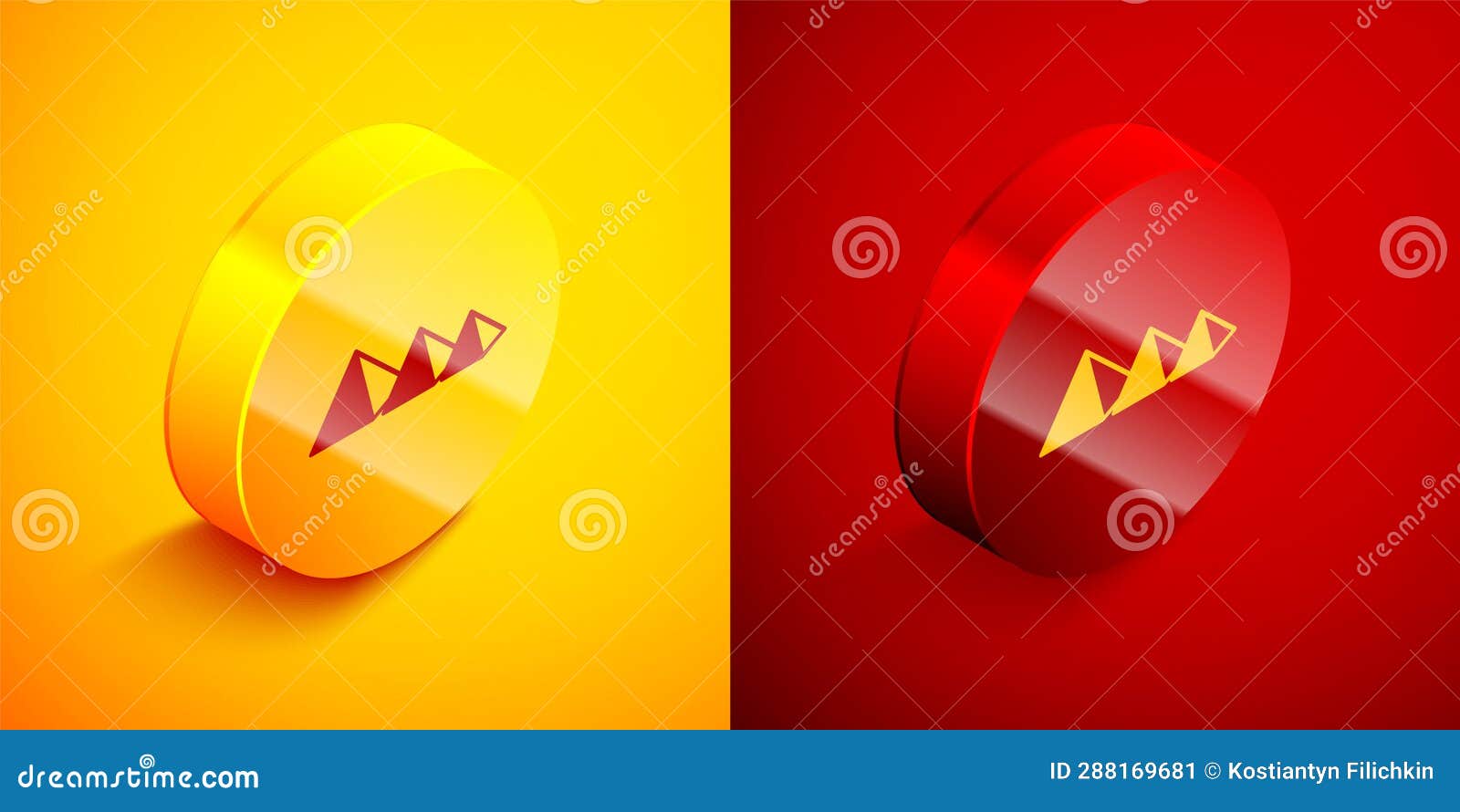 Isometric Egypt Pyramids Icon Isolated on Orange and Red Background ...