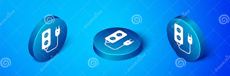 Isometric Electric Extension Cord Icon Isolated on Blue Background ...