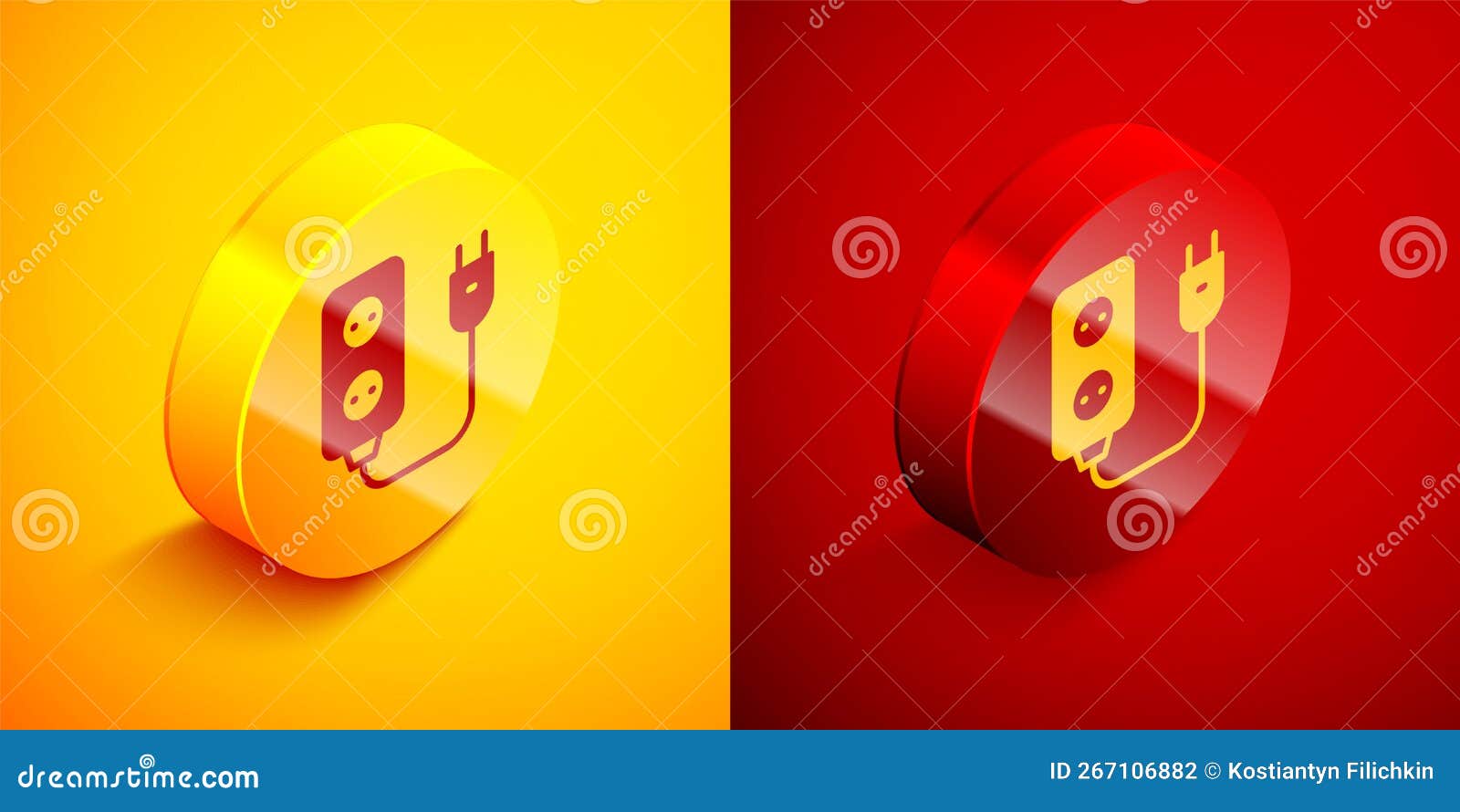 Isometric Electric Extension Cord Icon Isolated on Orange and Red ...