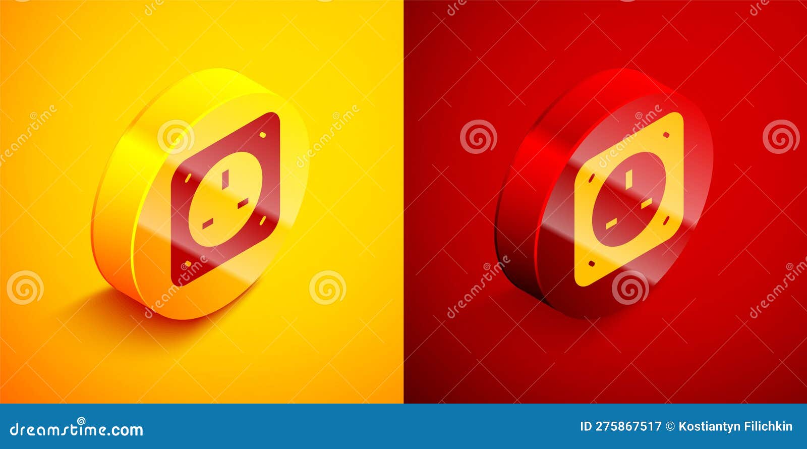 Isometric Electrical Outlet Icon Isolated on Orange and Red Background ...