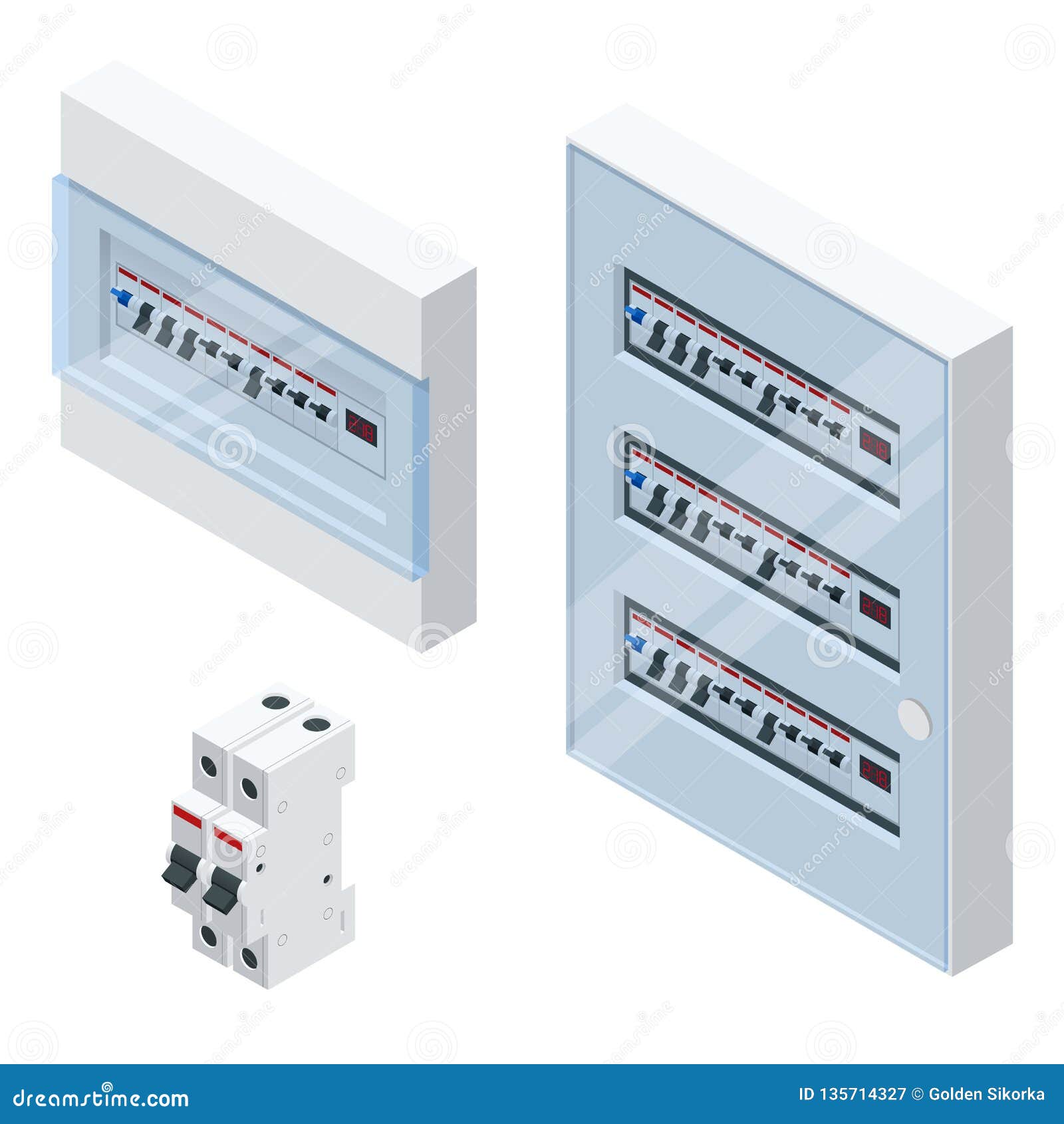 Isometric Electrical Panel with Fuses and Contactors. Automatic Circuit ...