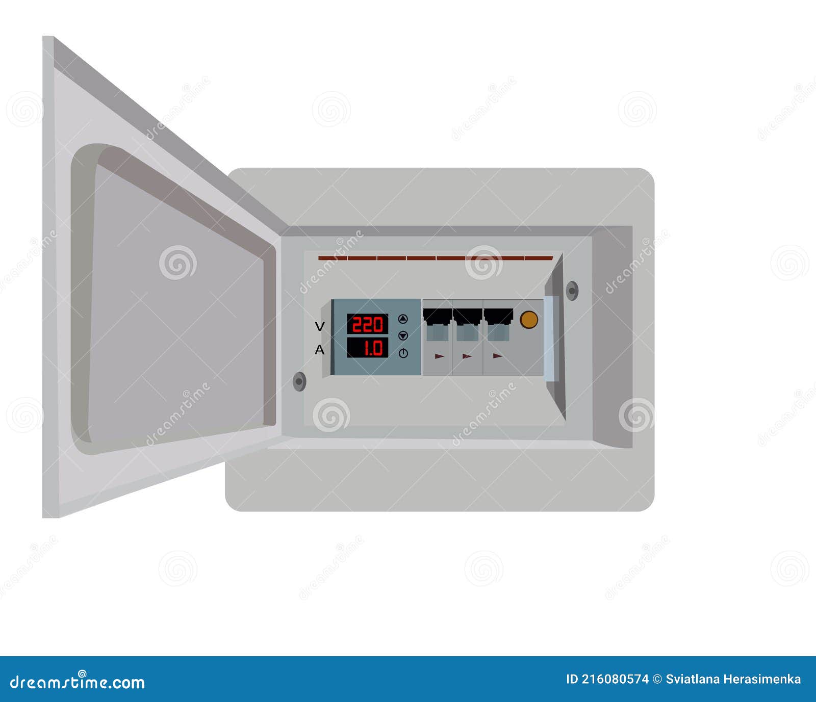 Isometric Electrical Panel With Fuses And Contactors. Voltage Relay ...