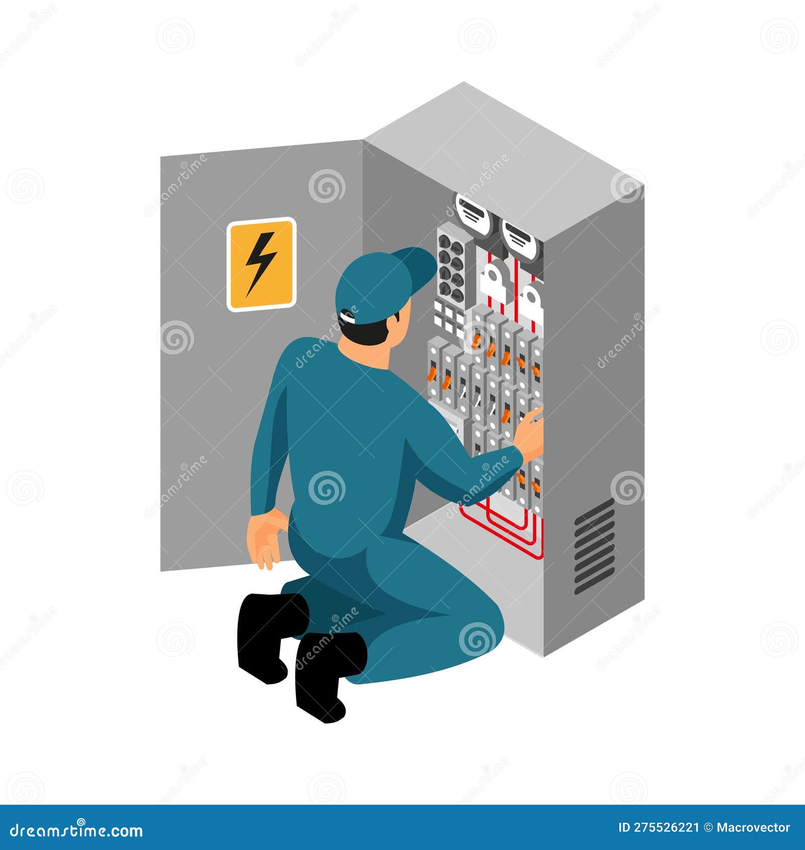 Electrician Checking Up Wire In Electrical Panel Cartoon Vector ...