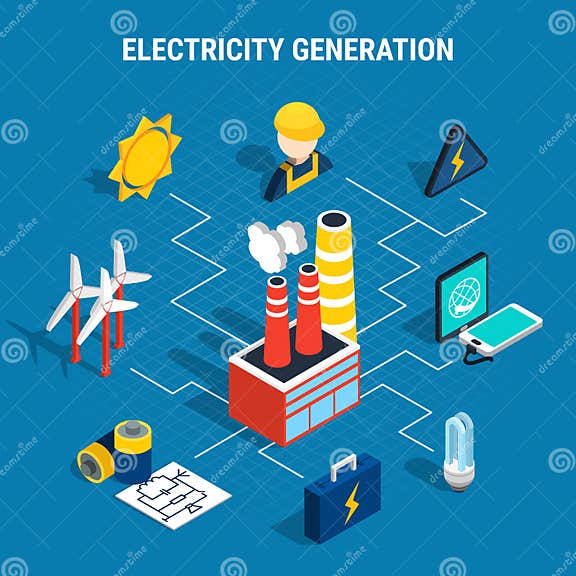 Isometric Electricity Composition Stock Vector - Illustration of ...