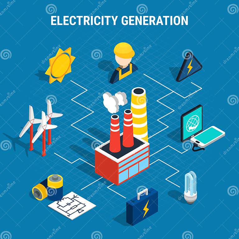 Isometric Electricity Composition Stock Vector - Illustration of ...