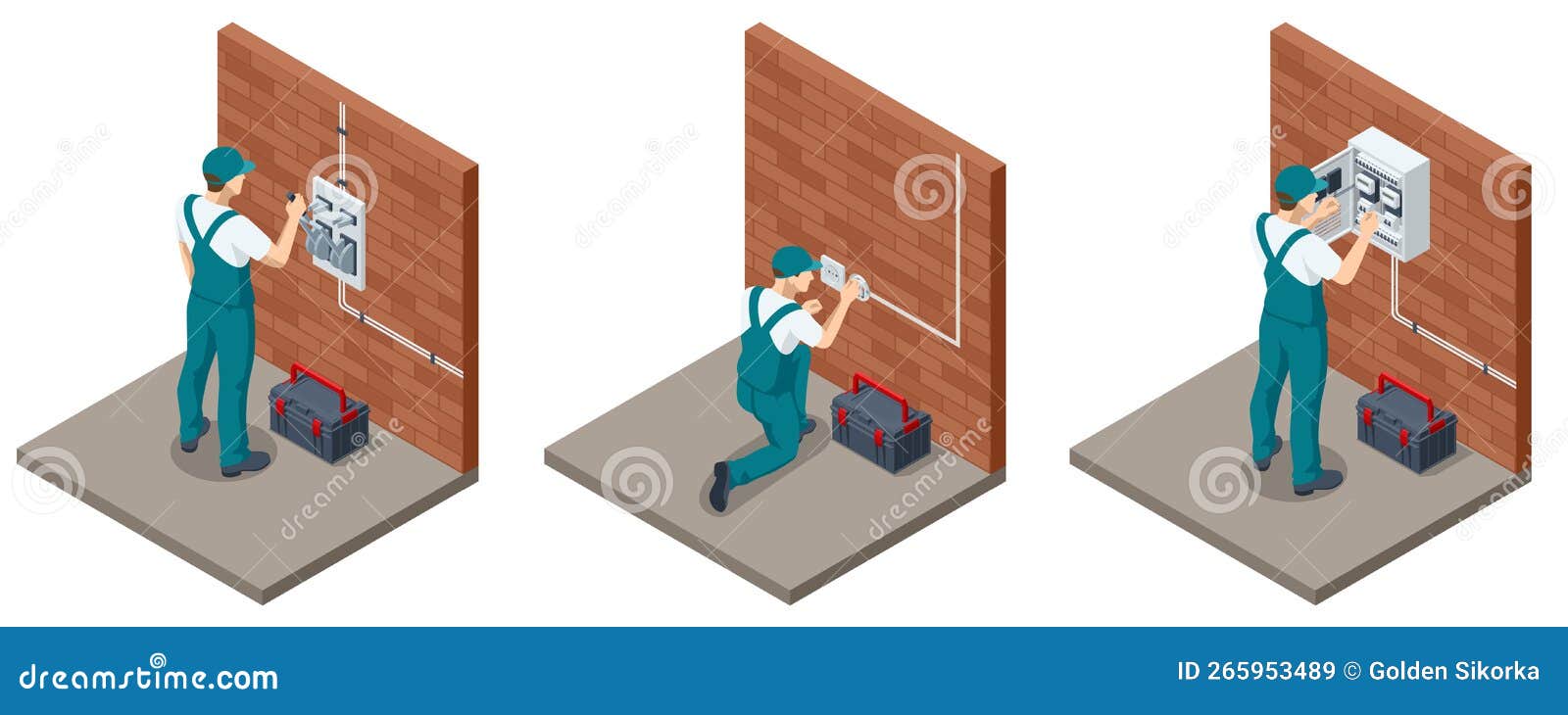 Isometric Electricity Works Set. Professional Worker in the Uniform ...