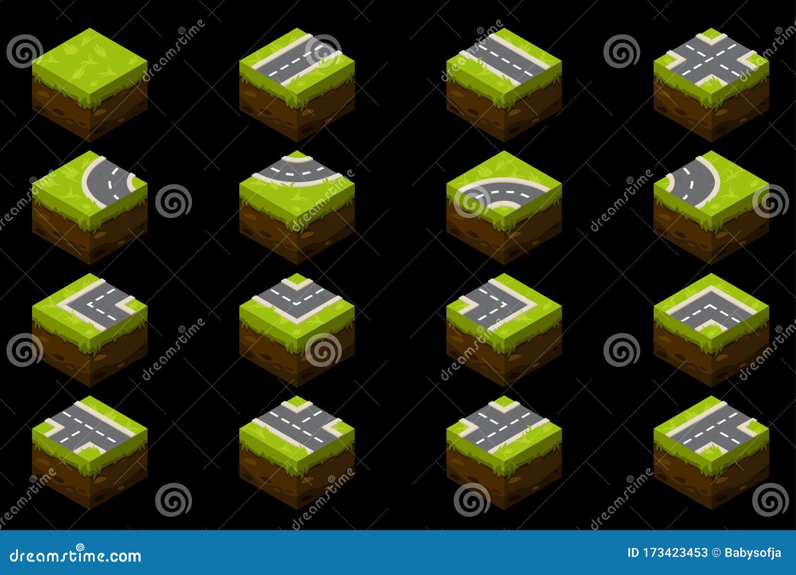 Isometric Elements of a Ground Road with Grass for the Street. Stock ...