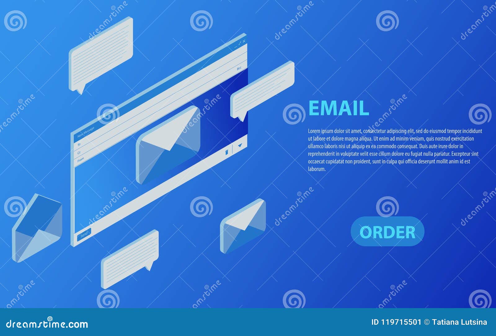 Isometric Email Inbox Electronic Communication. E-mail Marketing ...
