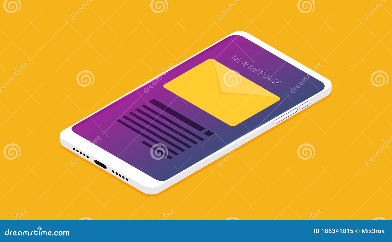 Isometric Email or Sms App on a Smartphone Screen. New Message is ...