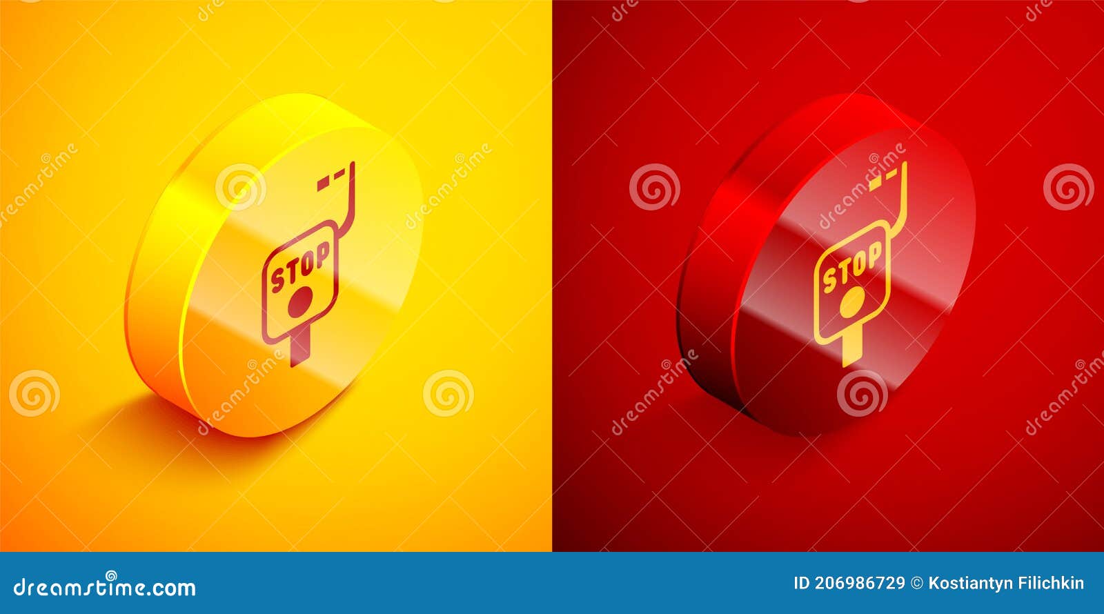 Isometric Emergency Brake Icon Isolated on Orange and Red Background ...