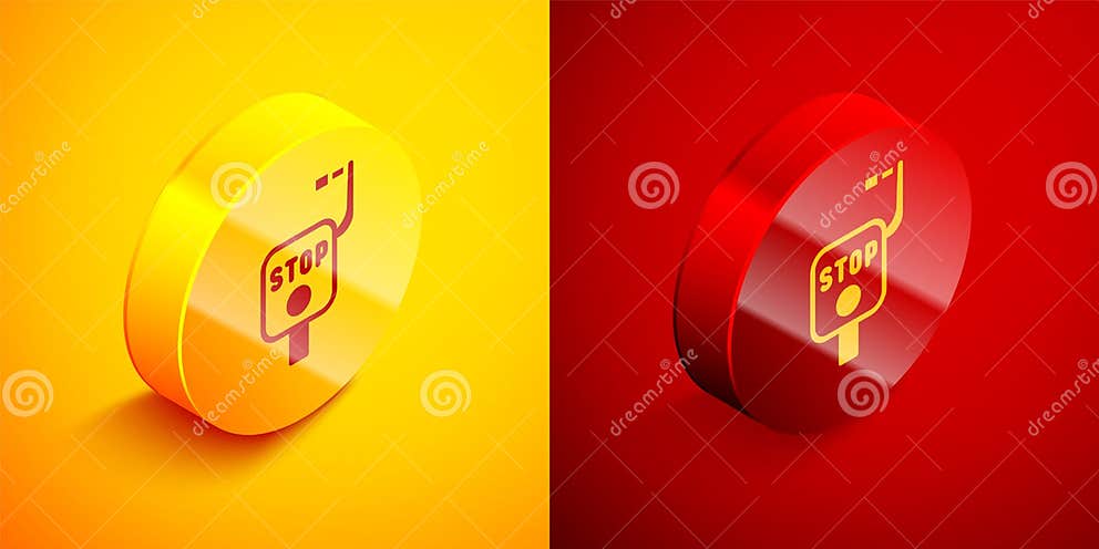 Isometric Emergency Brake Icon Isolated on Orange and Red Background ...