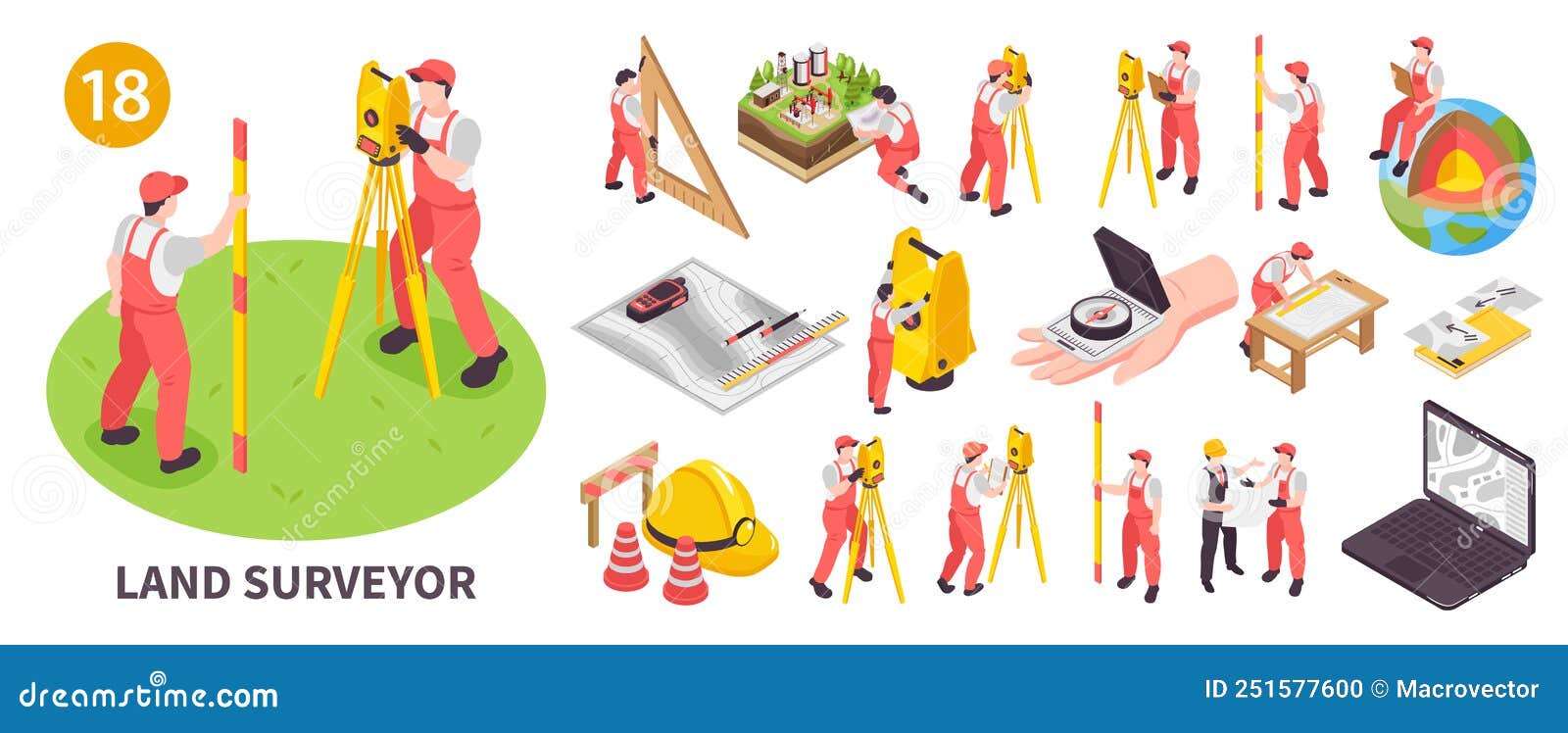 Isometric Engineer Surveyor Set Stock Vector - Illustration of element ...