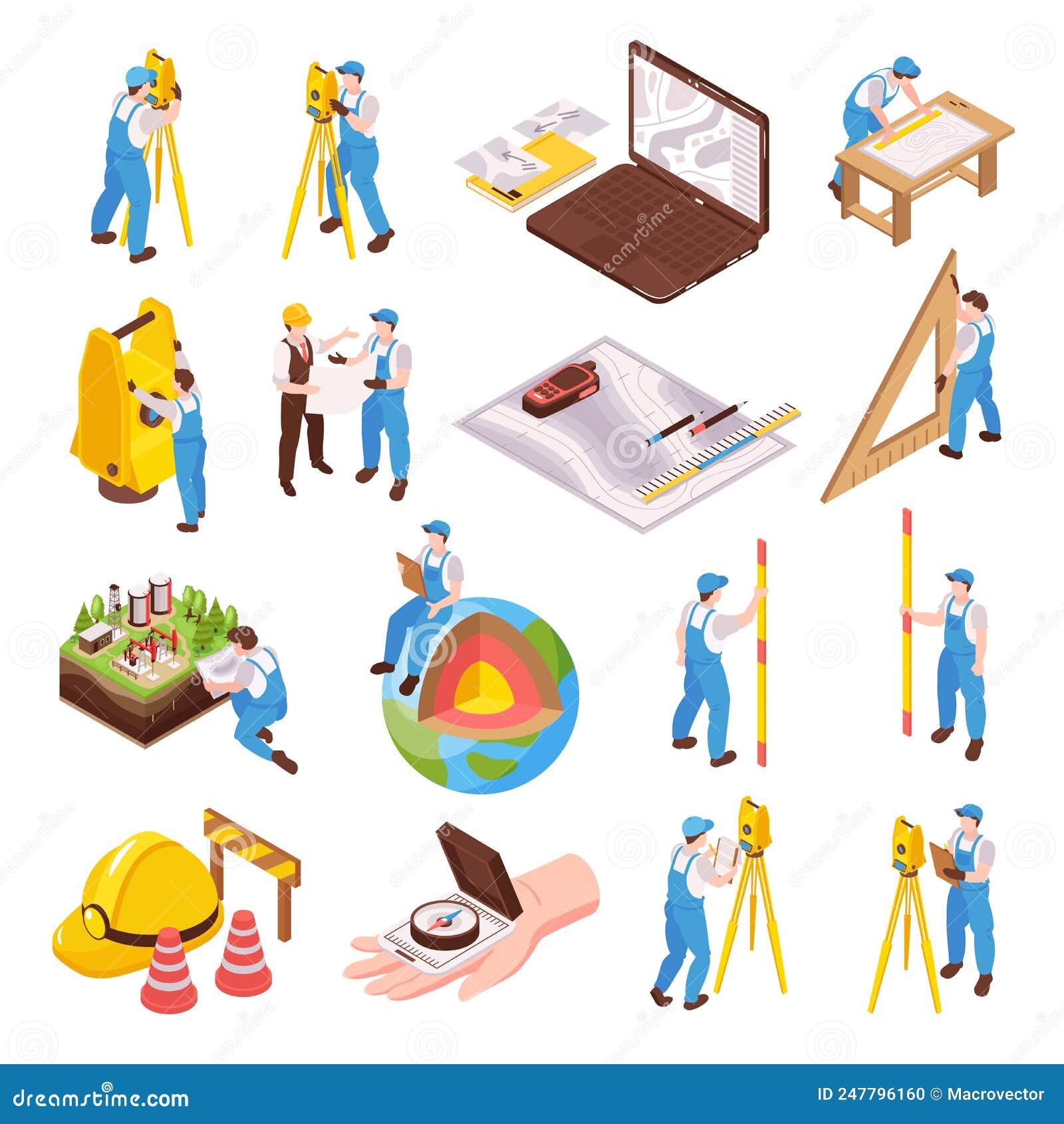 Isometric Engineer Surveyor Set Stock Vector - Illustration of element ...