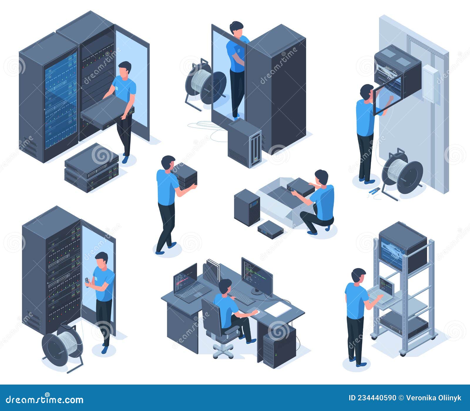 Isometric Engineers Characters Serve Data Center Network Equipment ... Isometric Engineers Characters Serve Data Center Network Equipment ...