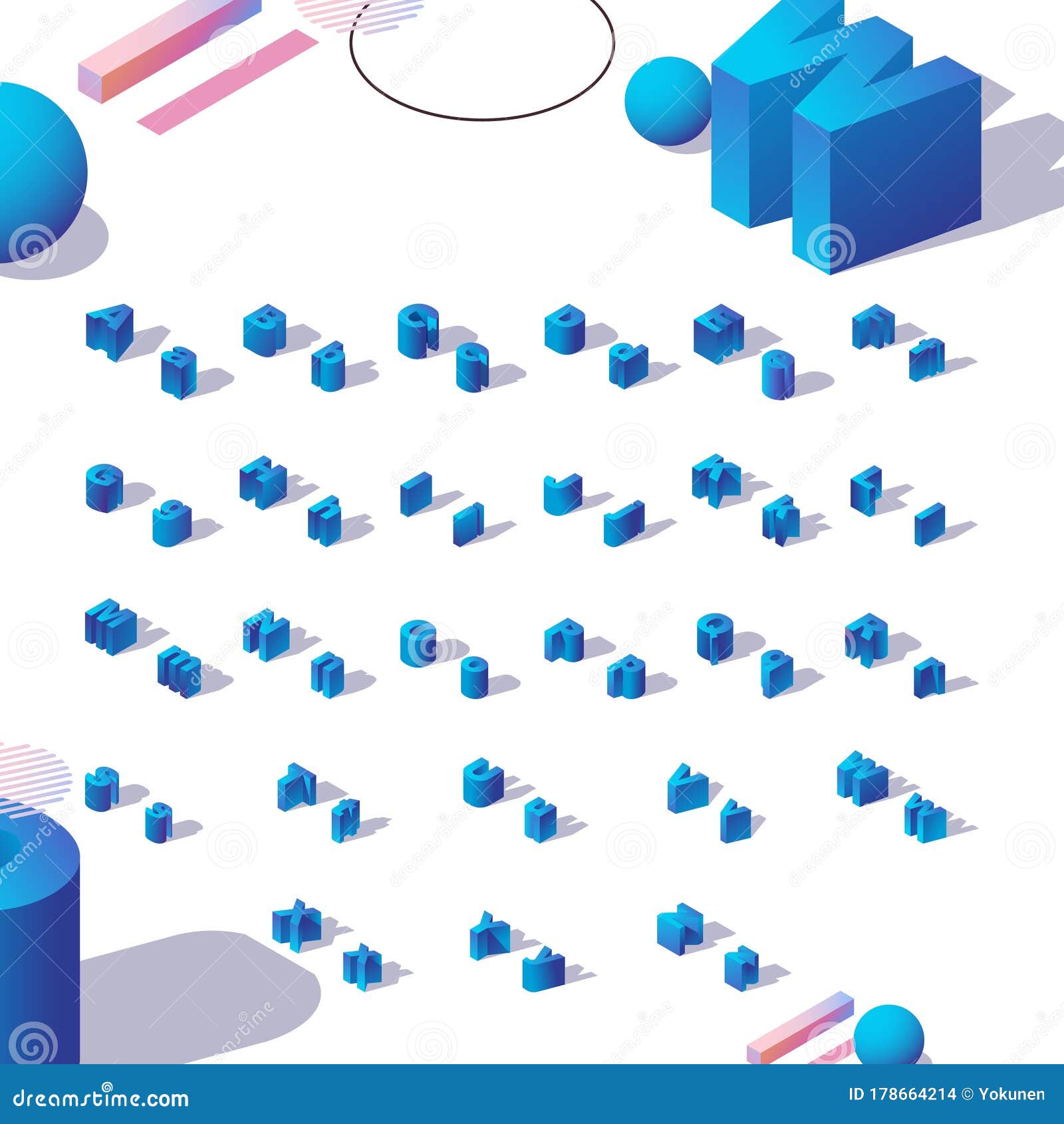 Isometric English Alphabet with Shadow. Blue Gradient Stock ...