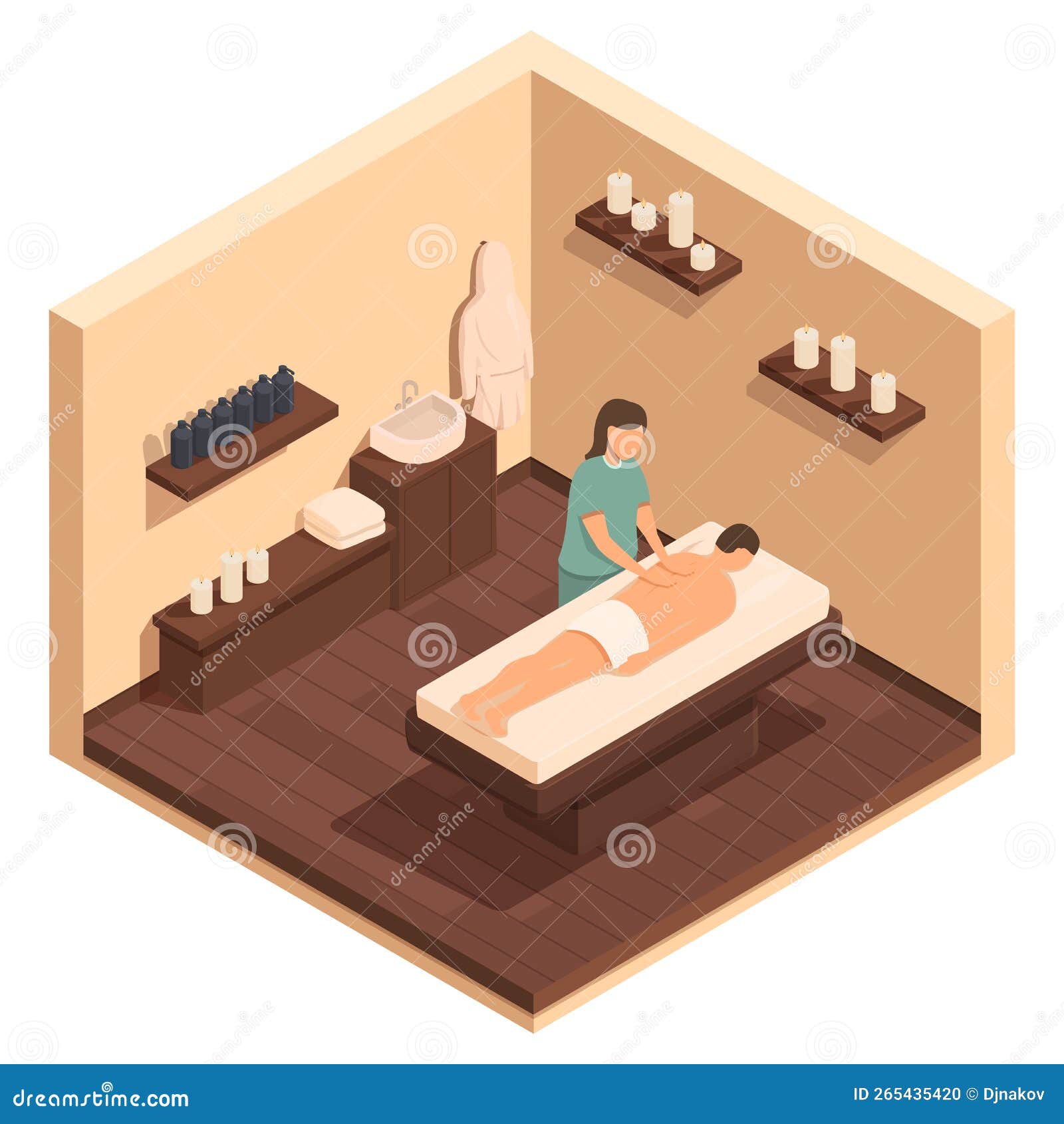 Isometric Equipped Massage Room with Masseur and Client Stock ...