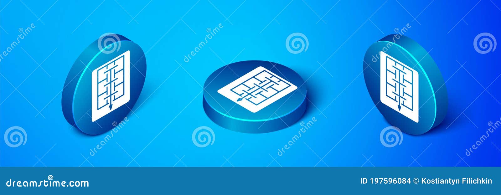 Isometric Evacuation Plan Icon Isolated on Blue Background. Fire Escape ...