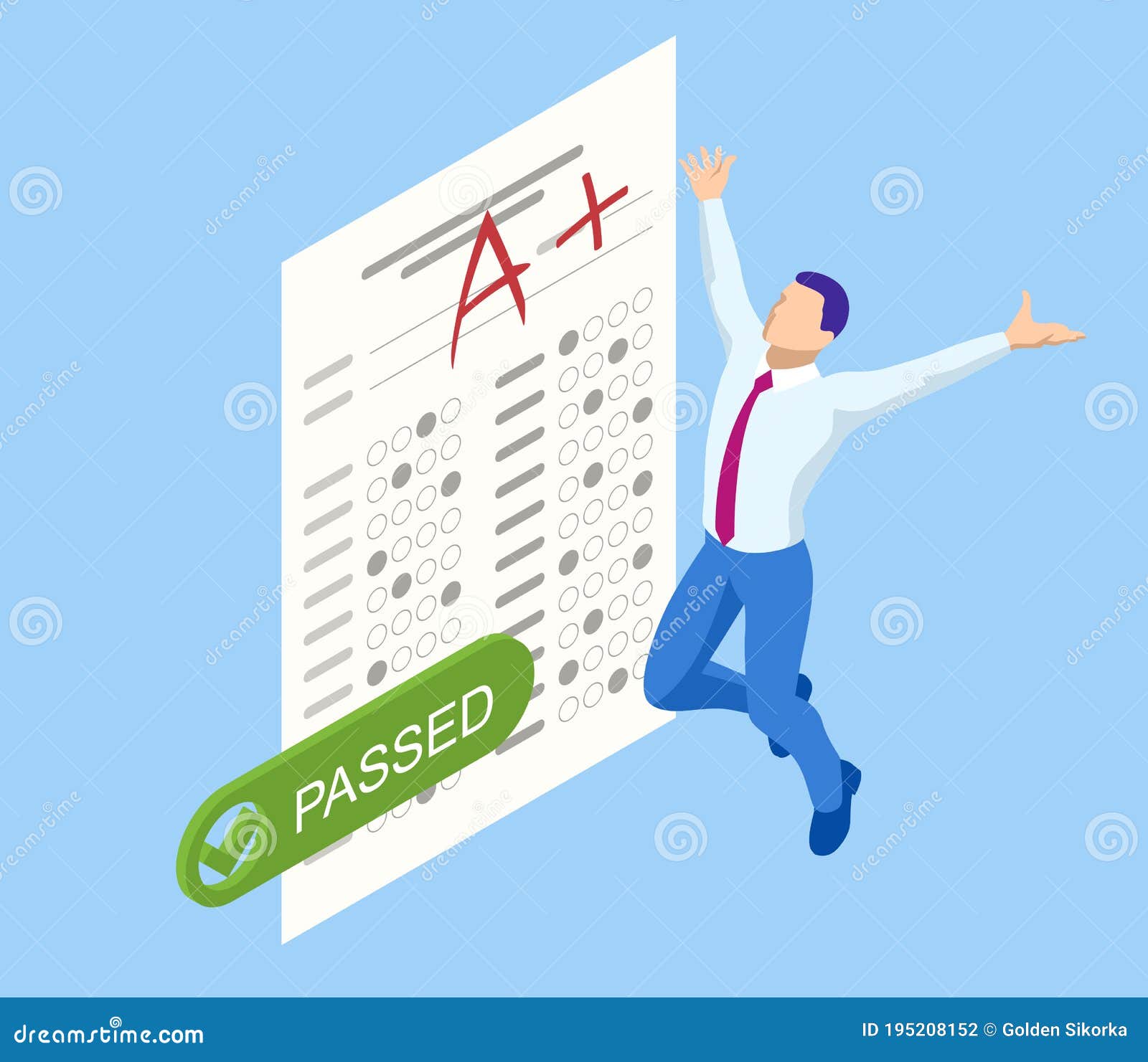 Isometric Exam Sheet with a Plus Grade, Flat Design. the Joy of a Good ...