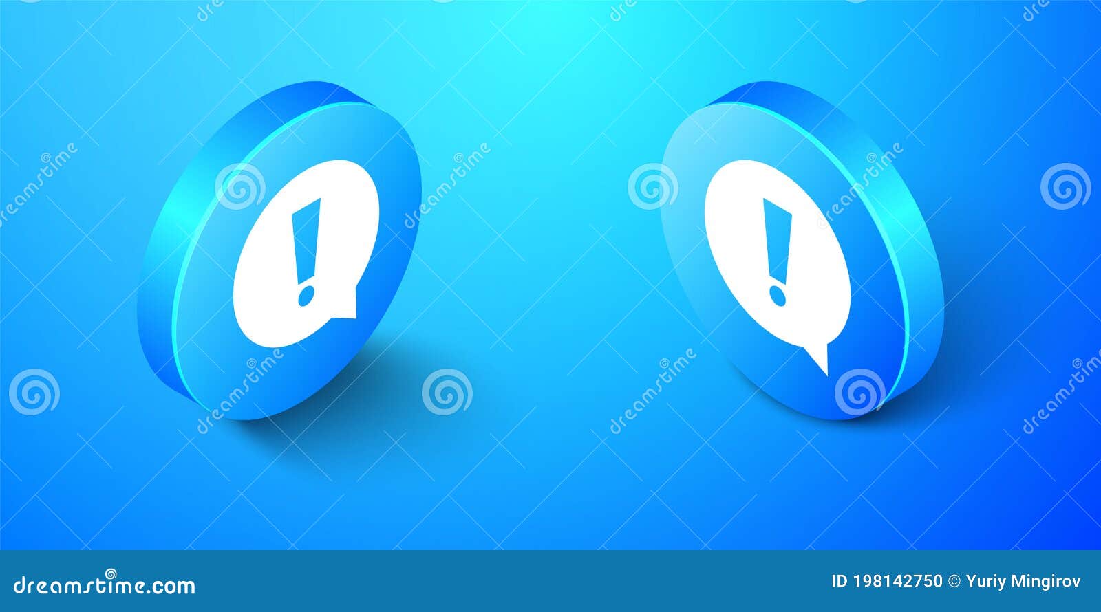 Isometric Exclamation Mark in Circle Icon Isolated on Blue Background ...