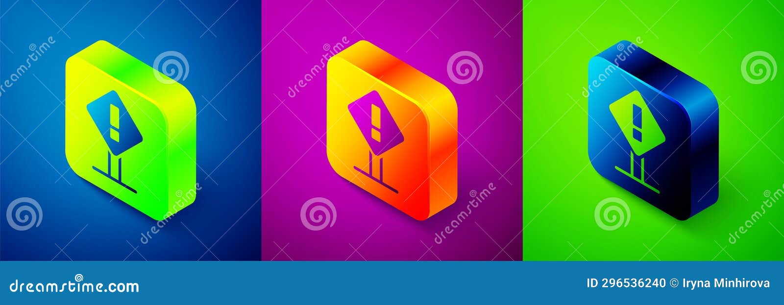 Isometric Exclamation Mark in Square Frame Icon Isolated on Blue ... Isometric Exclamation Mark in Square Frame Icon Isolated on Blue ...