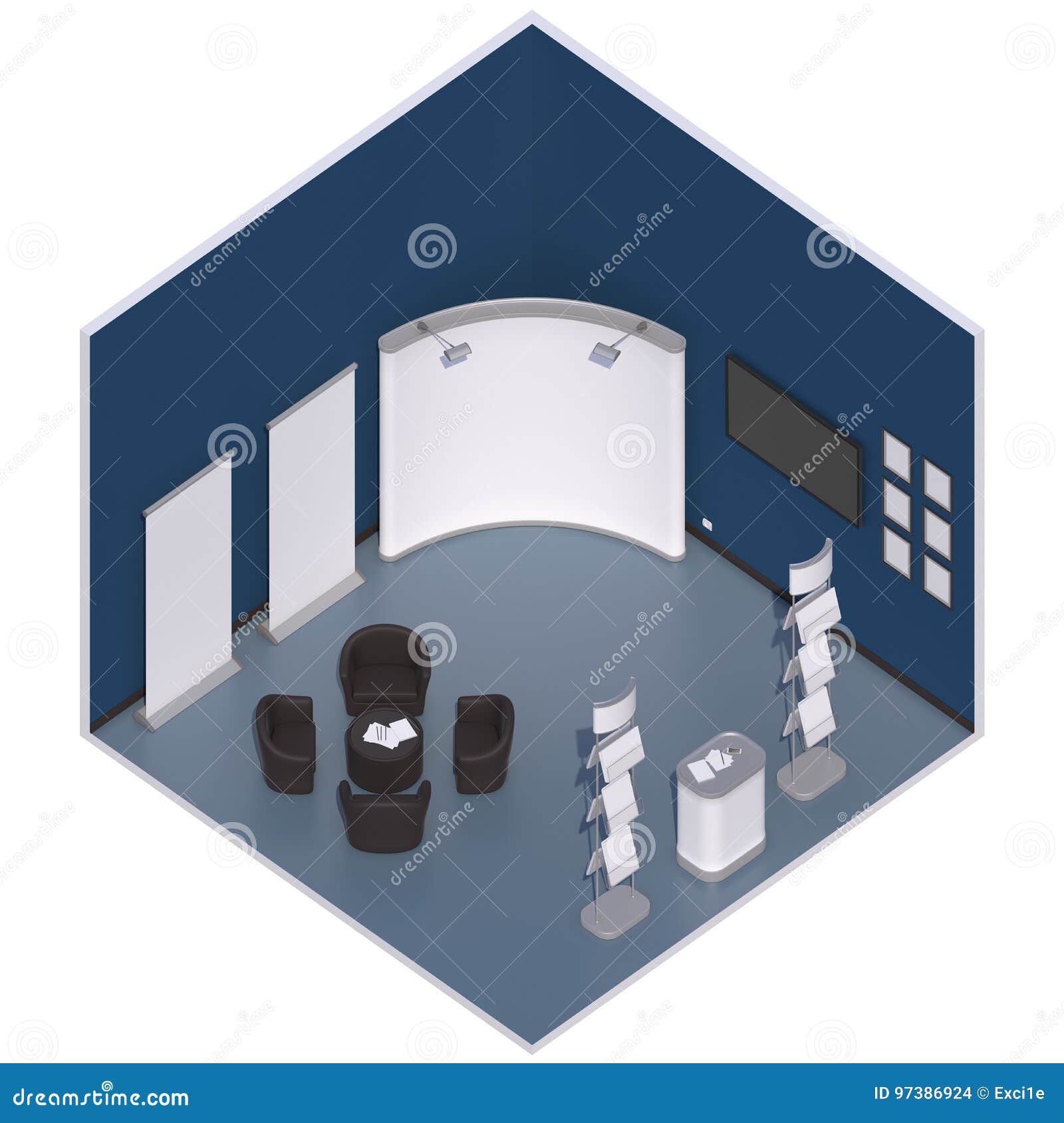 Isometric Exhibition Booth Stand Stock Illustration - Illustration of ...