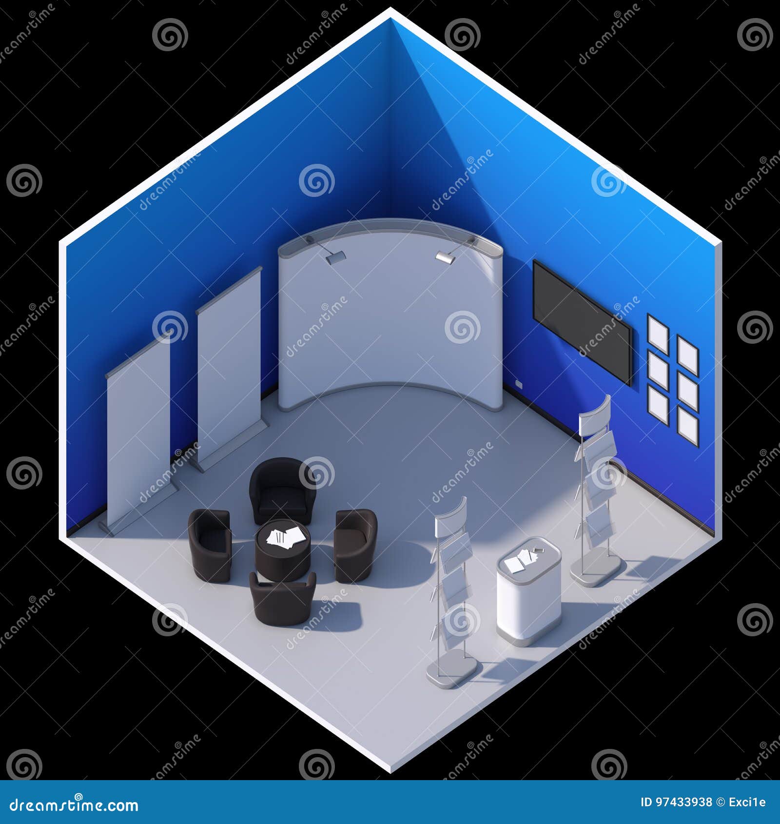 Isometric Exhibition Booth Stand Stock Illustration - Illustration of ...