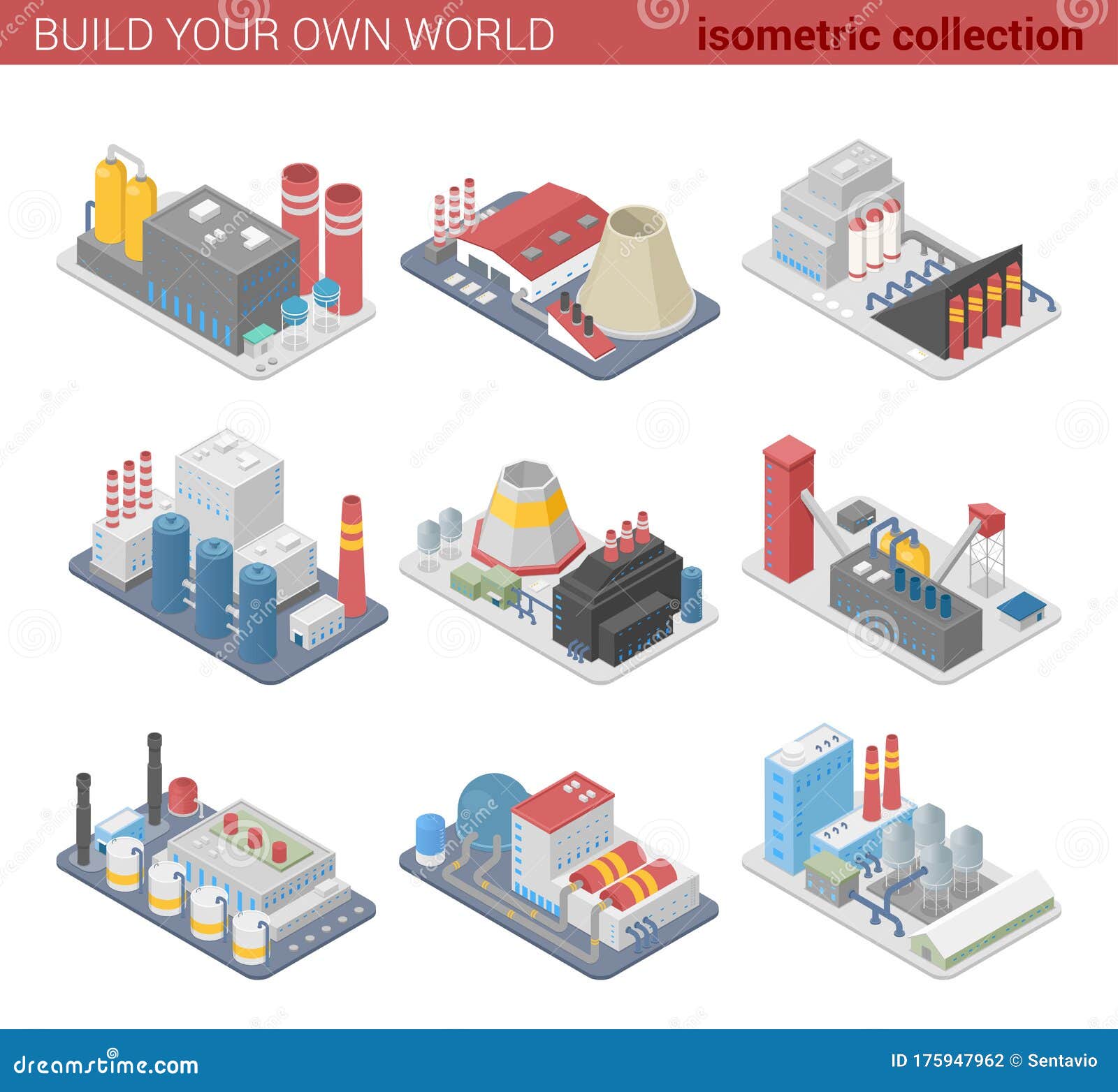 Isometric Set Of Factories, Production Facility Layout Plan. Cartoon ...