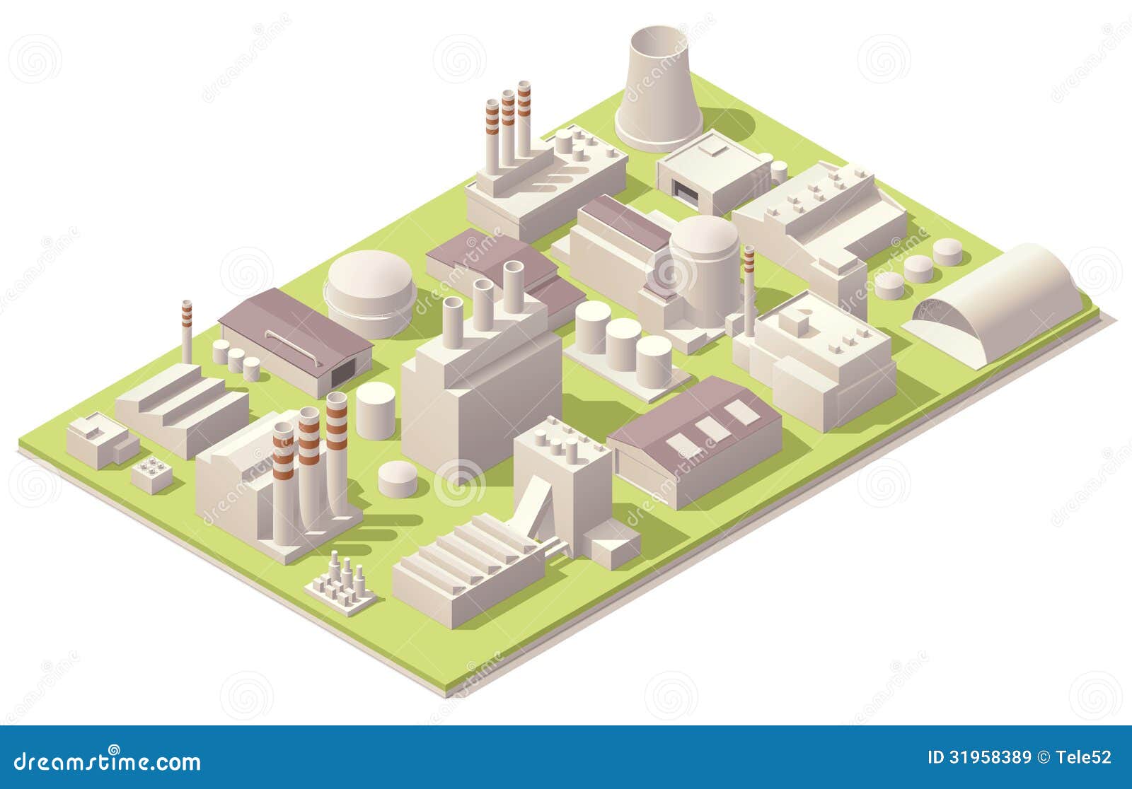 Isometric Factory Buildings. Industrial Power Plant Building, Factories ...