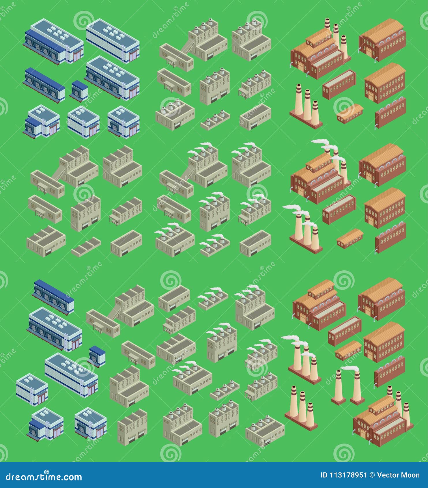 Isometric Factory Vector Icon Set Which Includes 3d Buildings, Stores ...