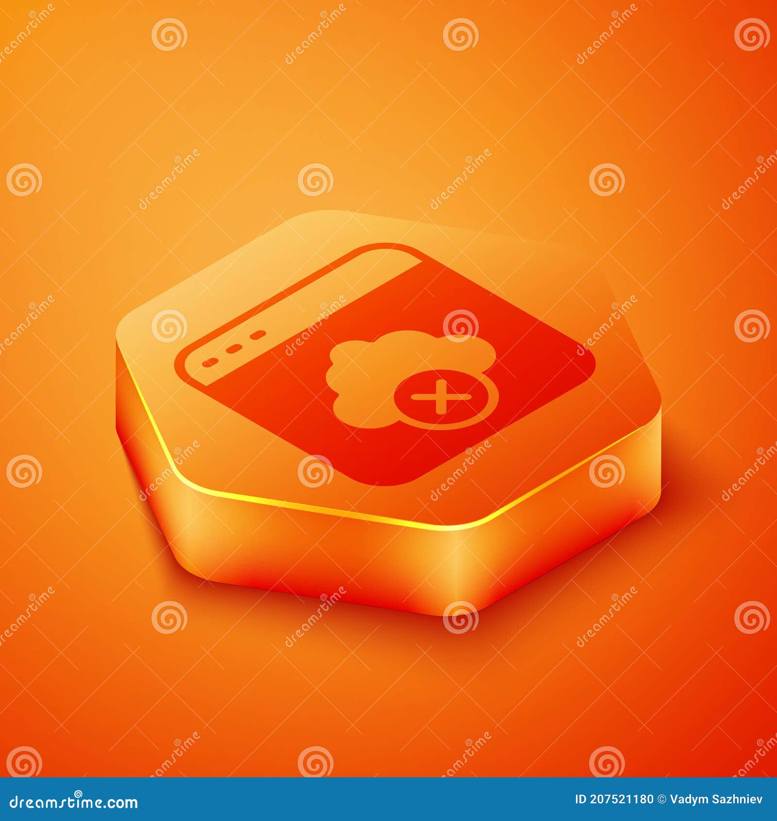 Isometric Failed Access Cloud Storage Icon Isolated on Orange ...