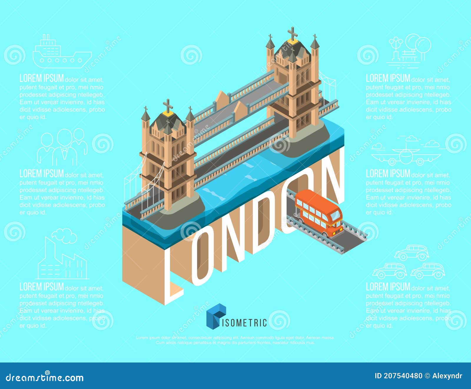 Isometric Famous Place in London Tower Bridge, Vector Illustration ...
