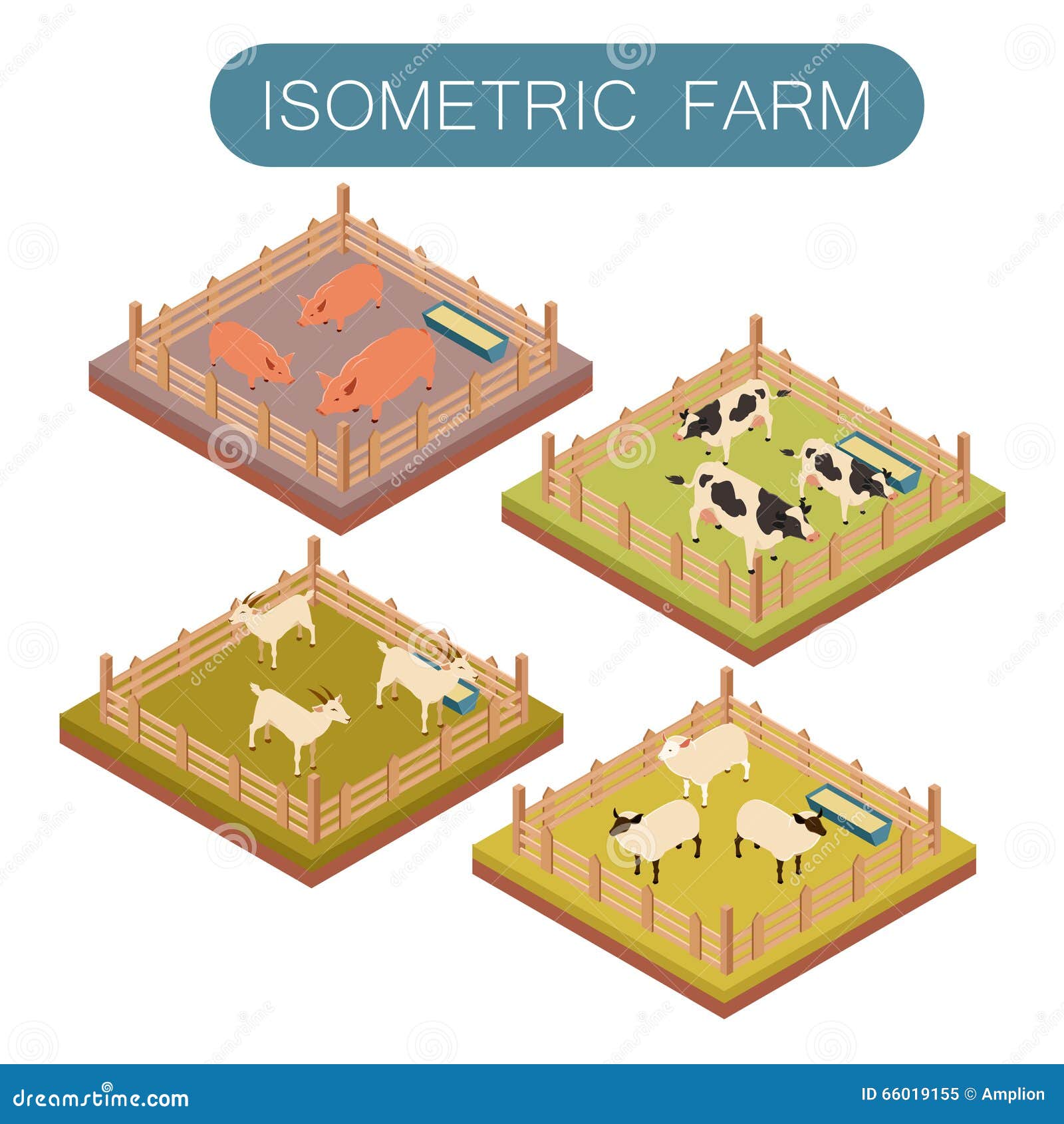 Isometric farm animals set stock vector. Illustration of farm - 66019155
