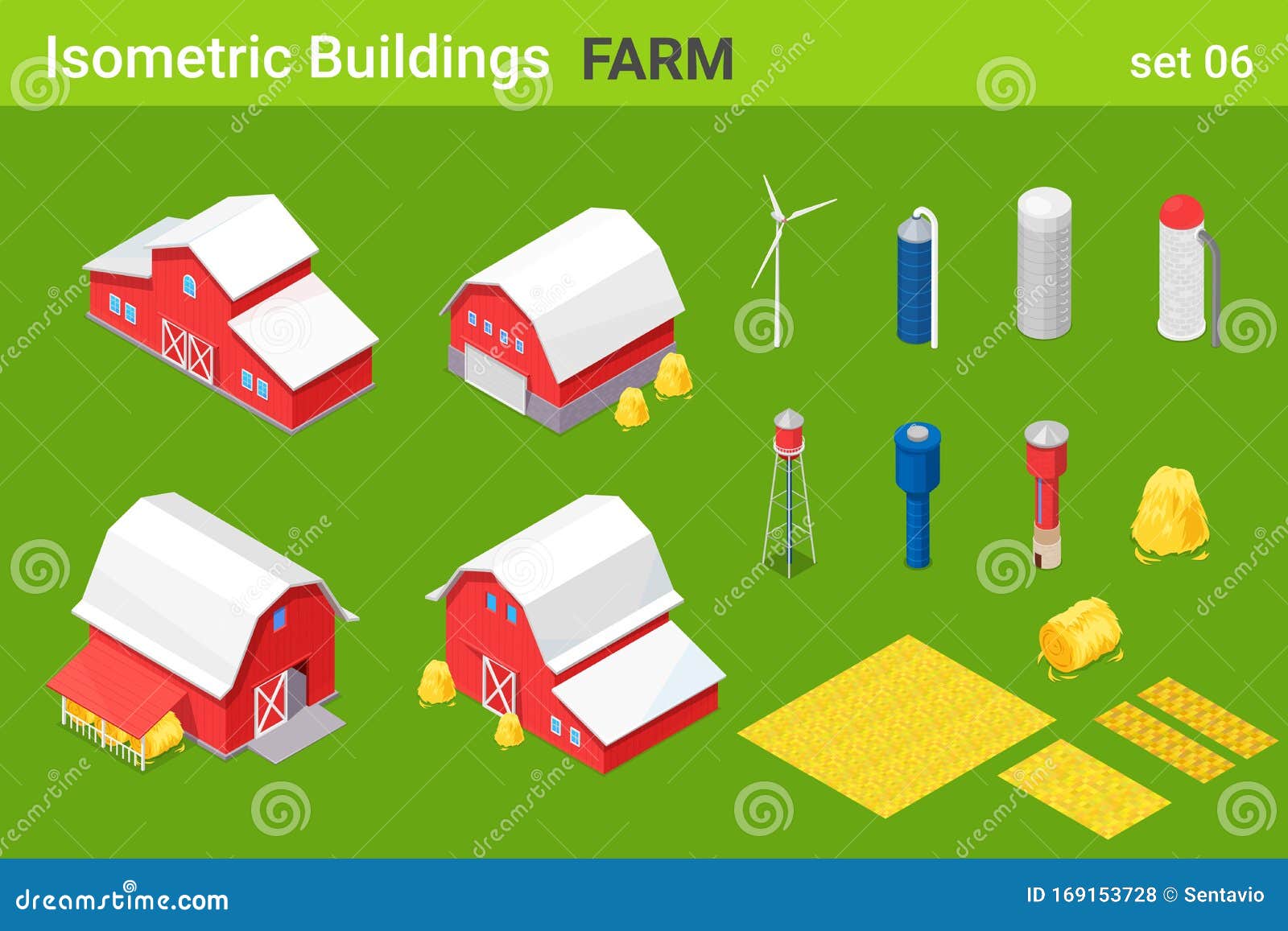 Isometric Farm Buildings Fields and Objects Flat Vector Collection ...