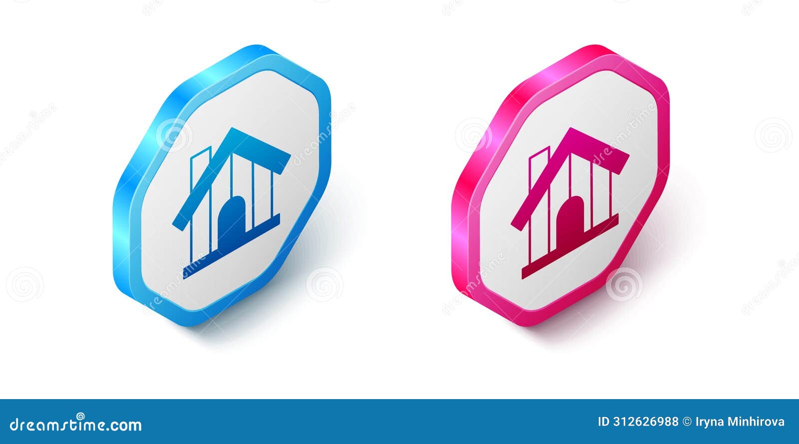 Isometric Farm House Icon Isolated on White Background. Hexagon Button ...