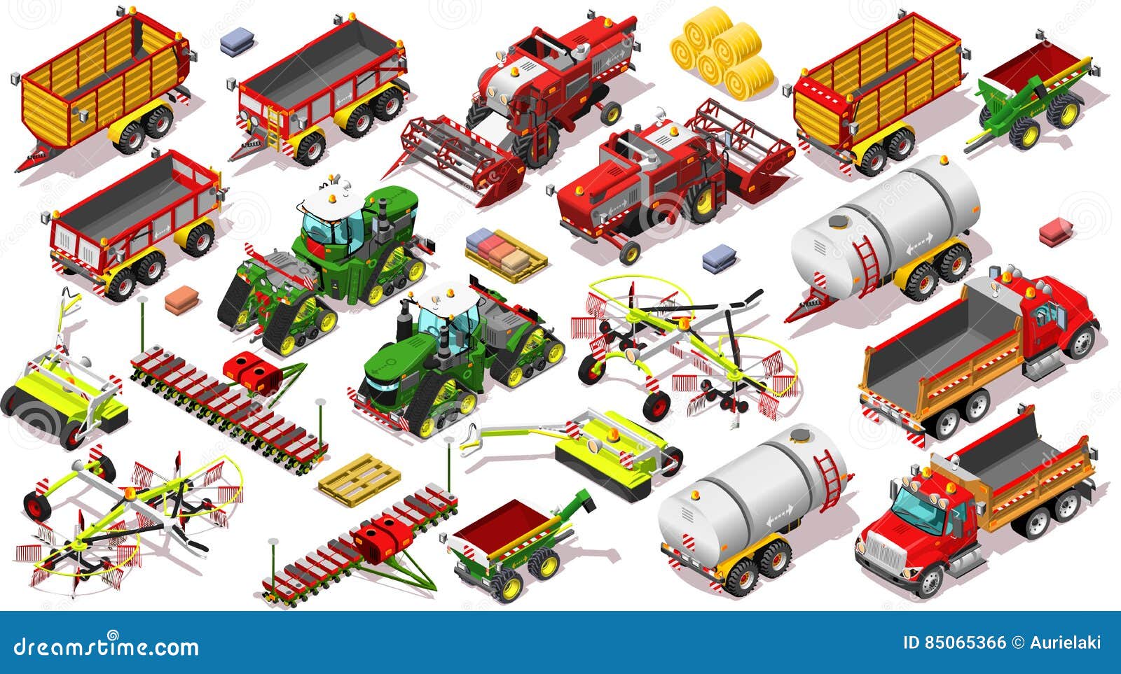 Isometric Farm Vehicle 3D Icon Set Collection Vector Illustration ...