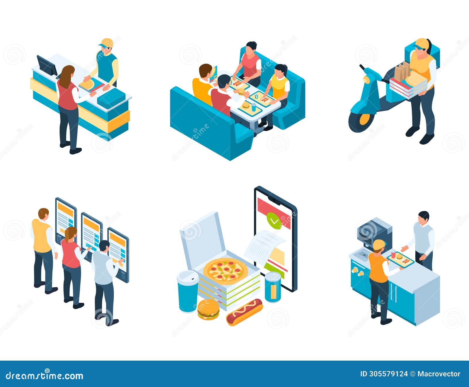 Isometric Fast Food Mini Composition Collection with People Ordering in ...