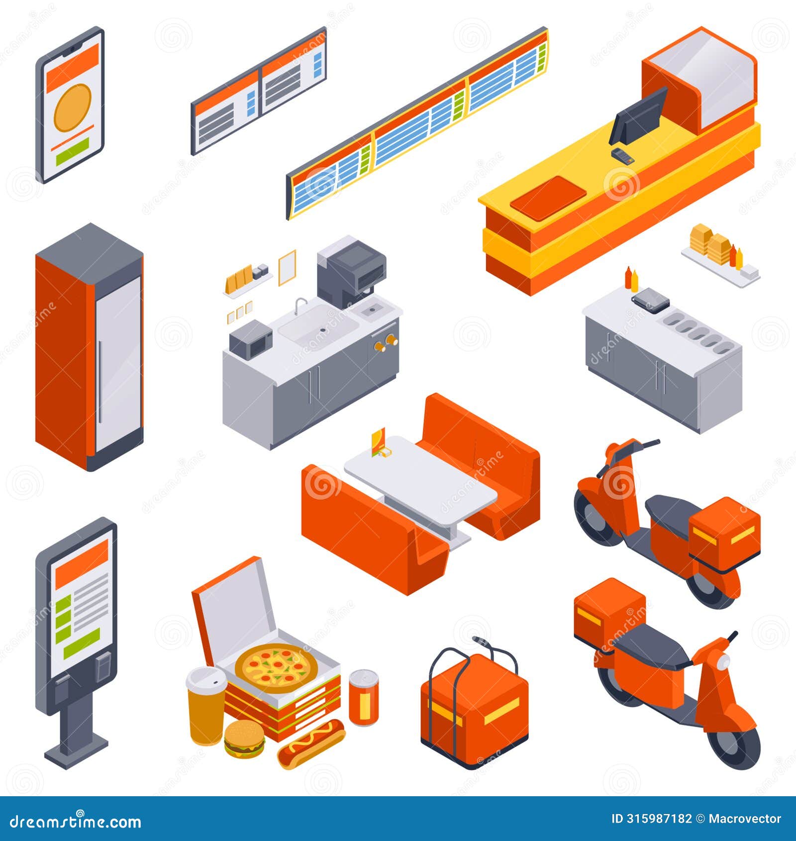 Isometric Fast Food Restaurant Original Elements Set Stock Illustration ...
