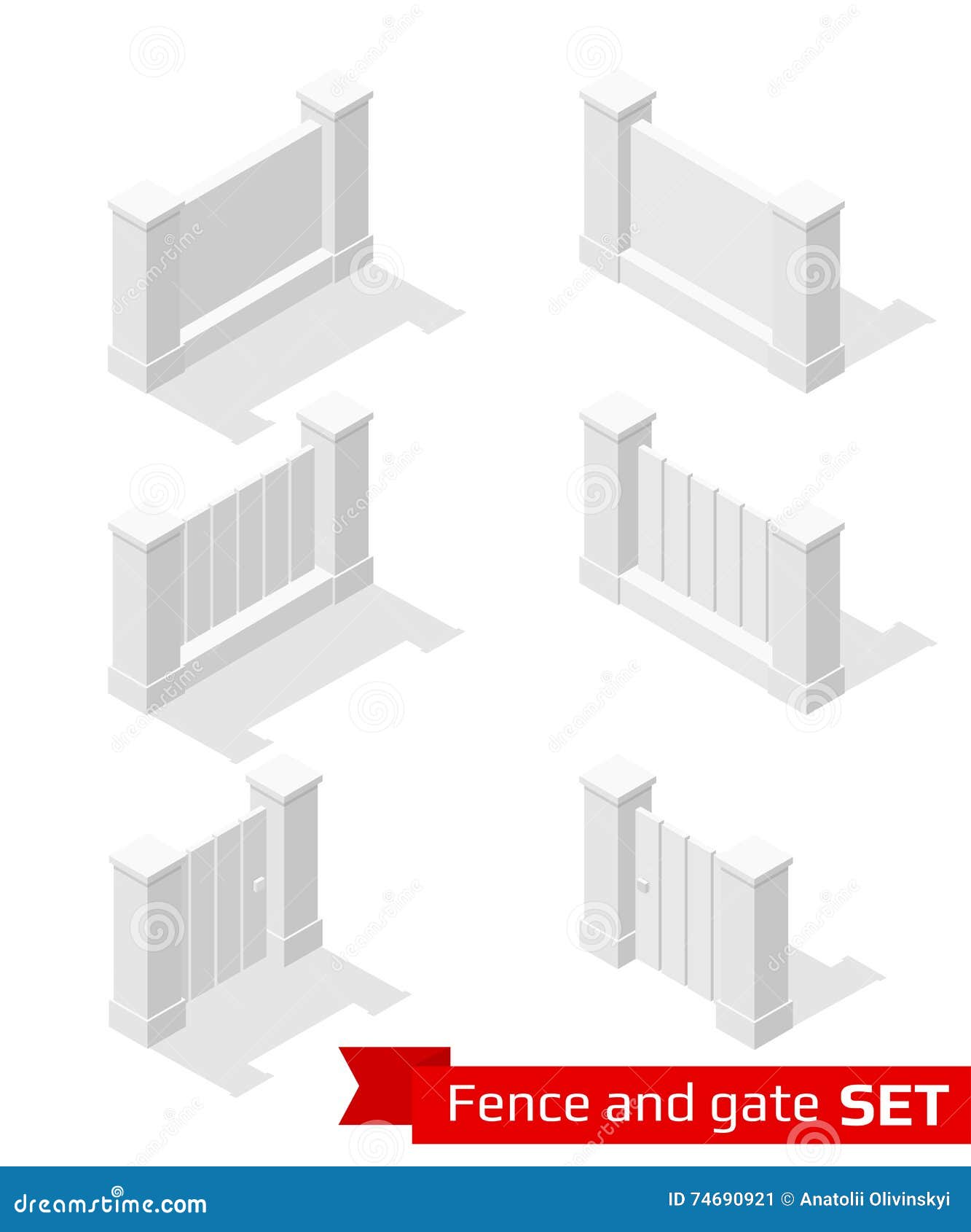 Isometric Fence and Gate Constructor. Stock Vector - Illustration of ...