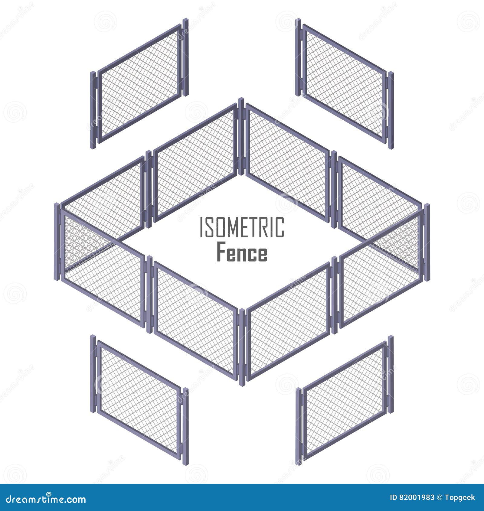Set Of Gates And Fences In Isometric Projection Vector Illustration ...