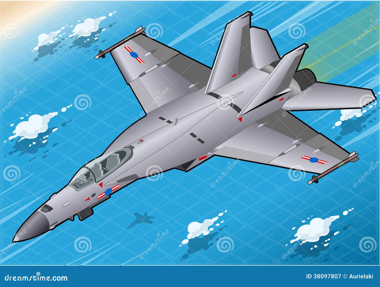 Isometric Fighter Bomber in Flight in Front View Stock Vector ...