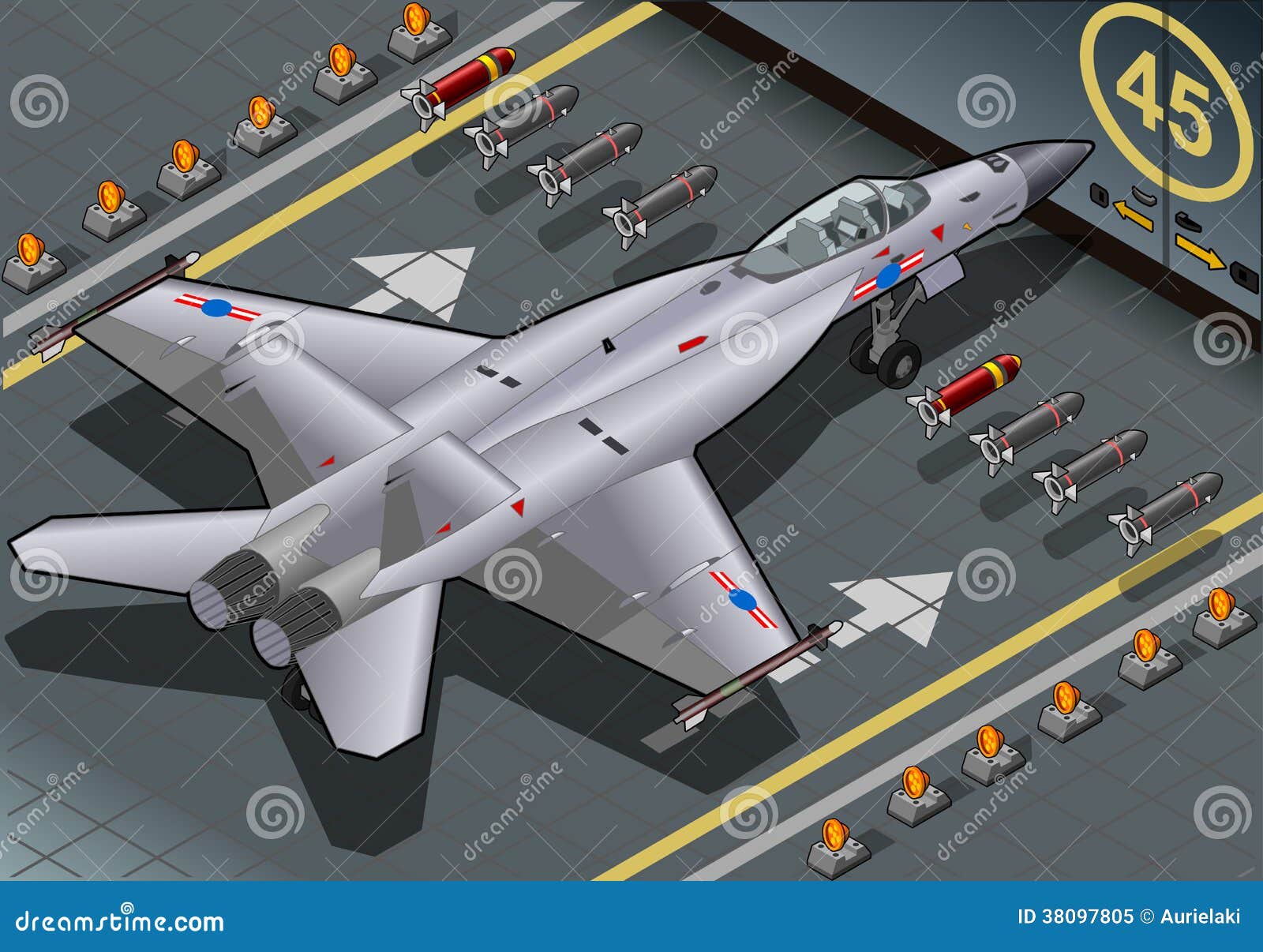 Isometric Fighter Bomber Landed in Rear View Stock Vector ...