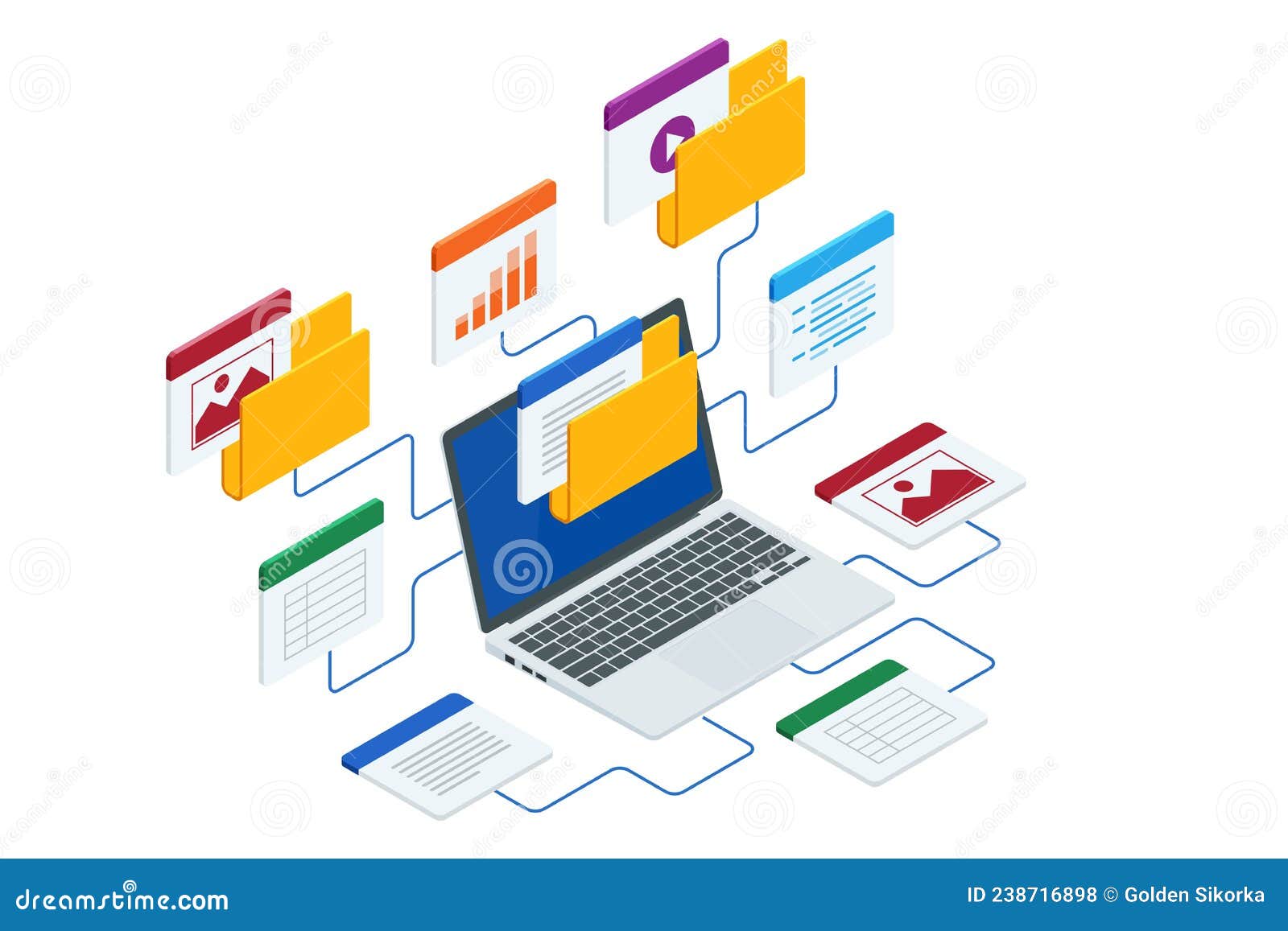 Isometric File in Database, Document Flow Management Concept. Cloud ...