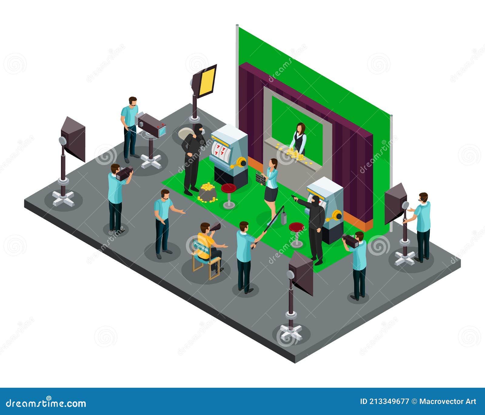 Filming. Actors And Film Industry Employees. In Minimalist Style ...