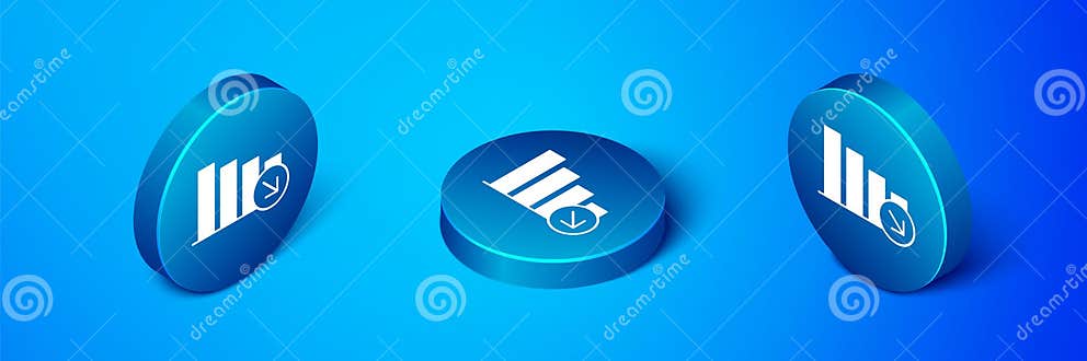 Isometric Financial Growth Decrease Icon Isolated on Blue Background. Increasing Revenue. Blue ...