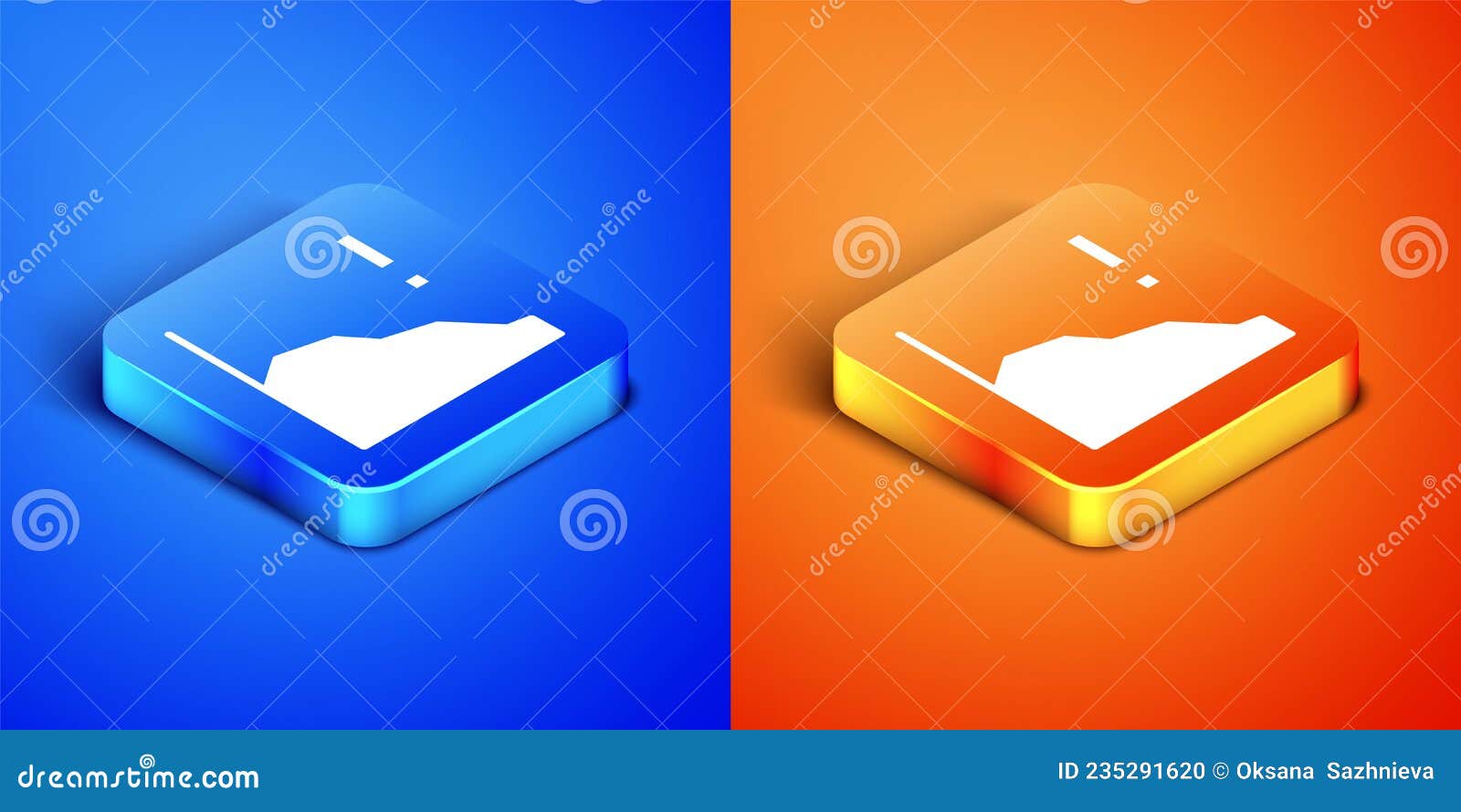 Isometric Financial Growth Decrease Icon Isolated on Blue and Orange Background. Increasing ...