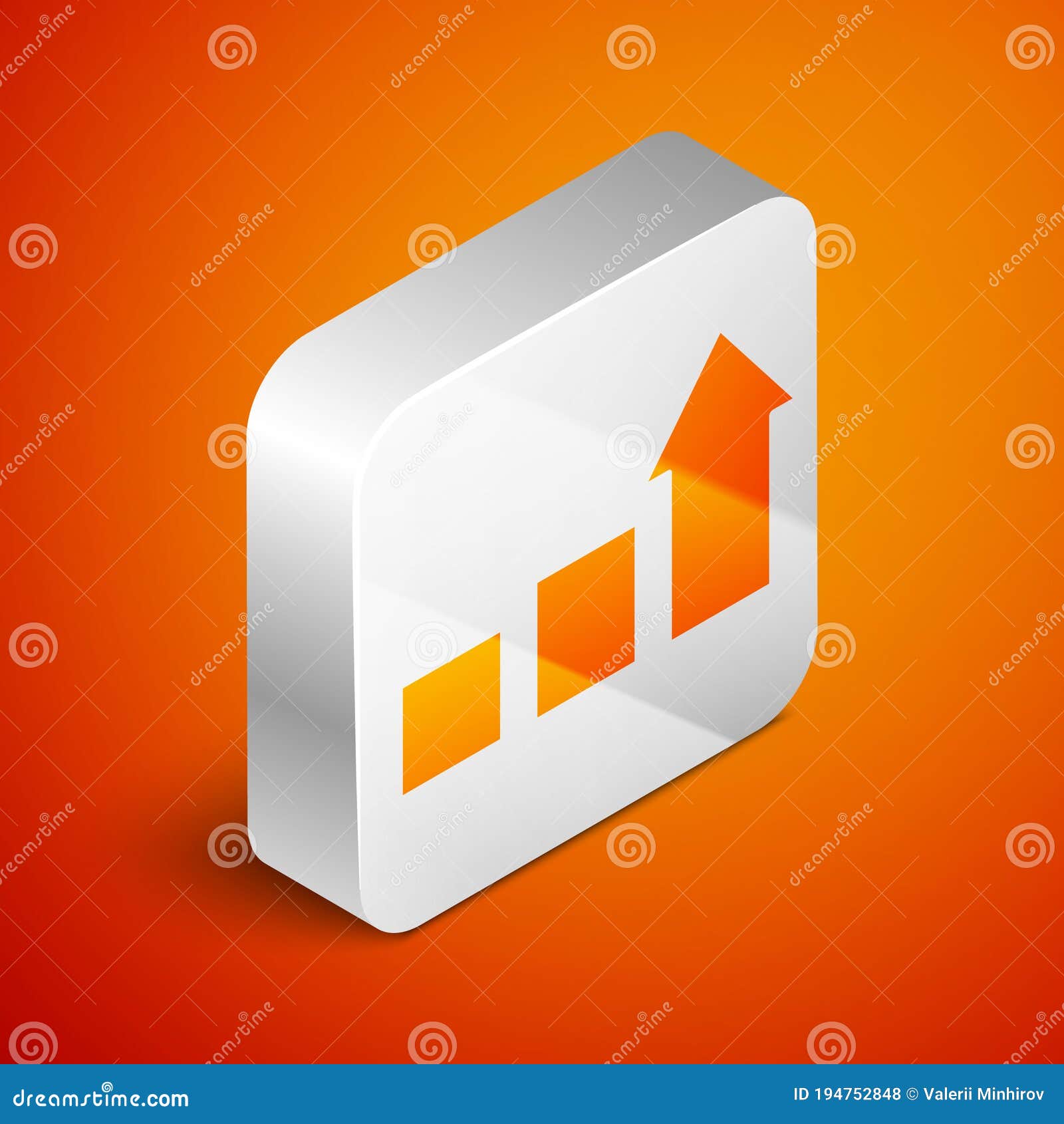 Isometric Financial Growth Icon Isolated on Orange Background. Increasing Revenue. Silver Square ...