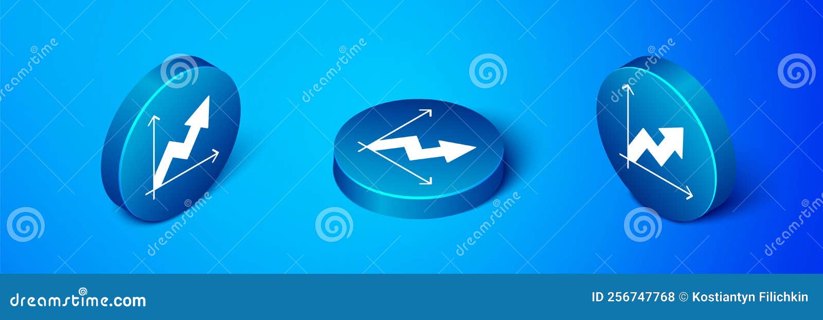 Isometric Financial Growth Increase Icon Isolated on Blue Background. Increasing Revenue. Blue ...