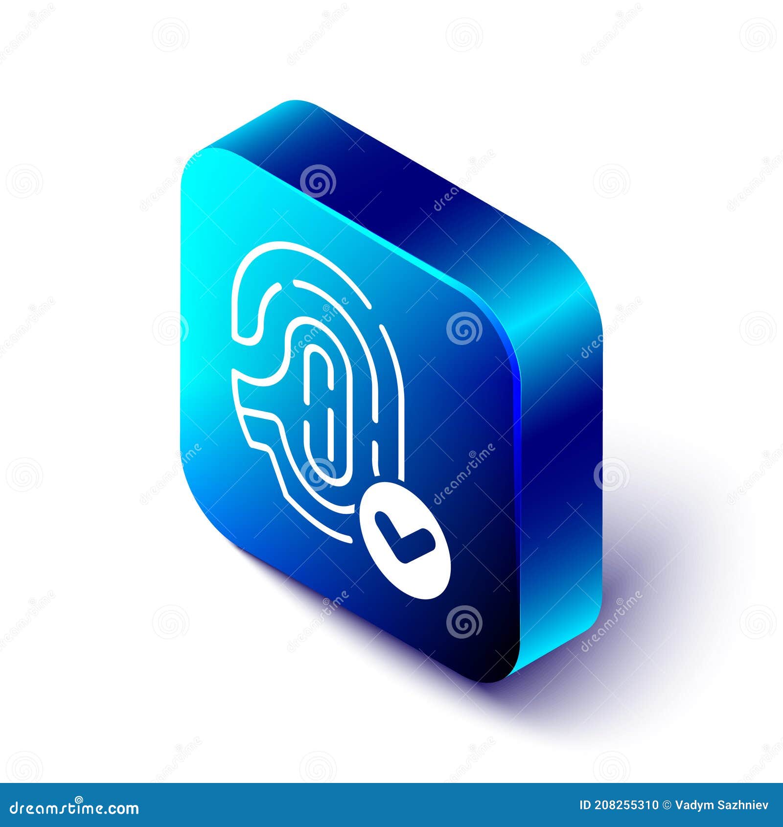 Isometric Fingerprint with Check Mark Icon Isolated on White Background ...