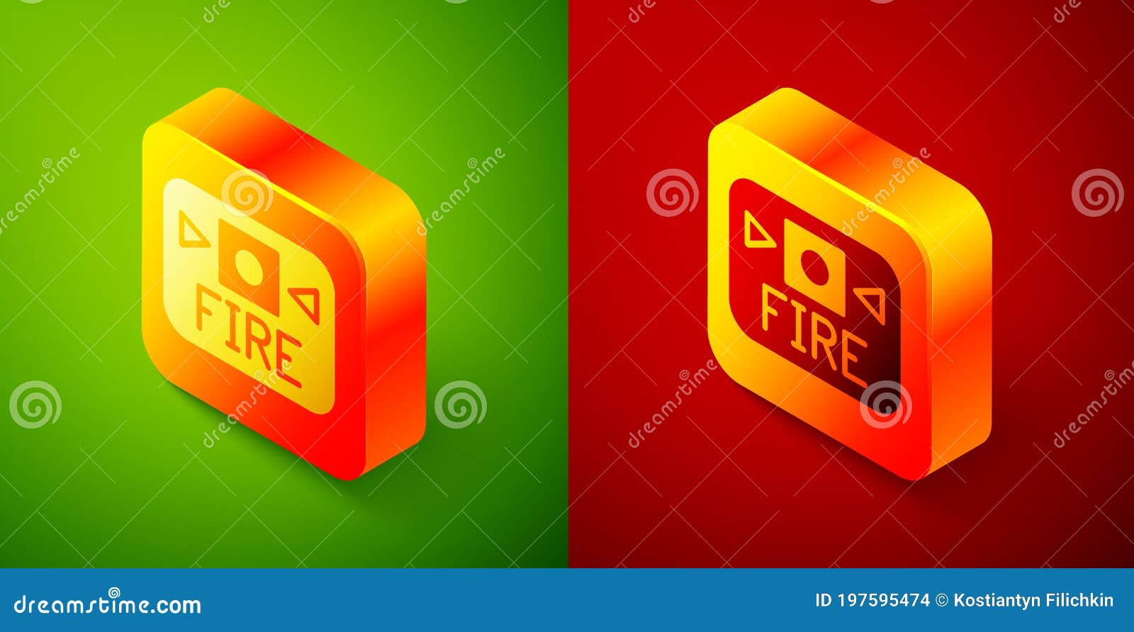 Isometric Fire Alarm System Icon Isolated on Green and Red Background ...